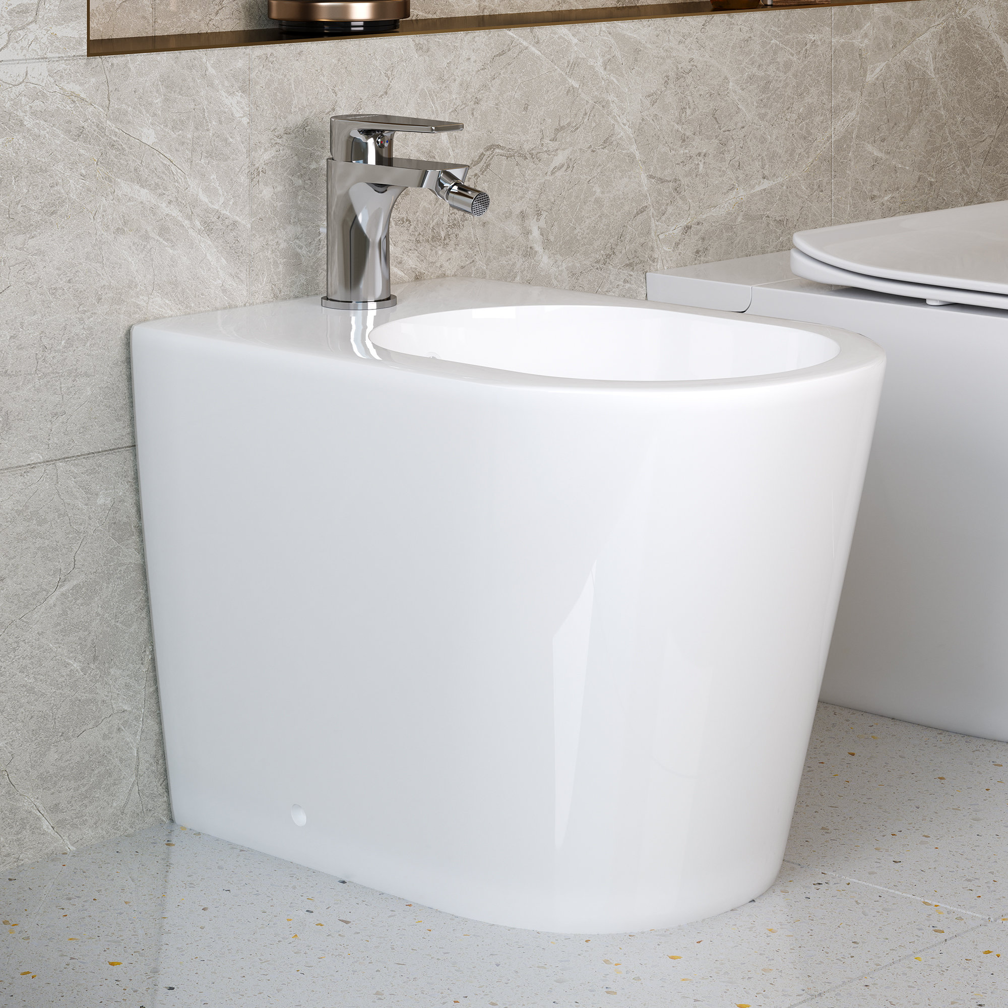 YULIKA Elongated Floor Mount Bidet With Daily Cleaning Function (faucet ...