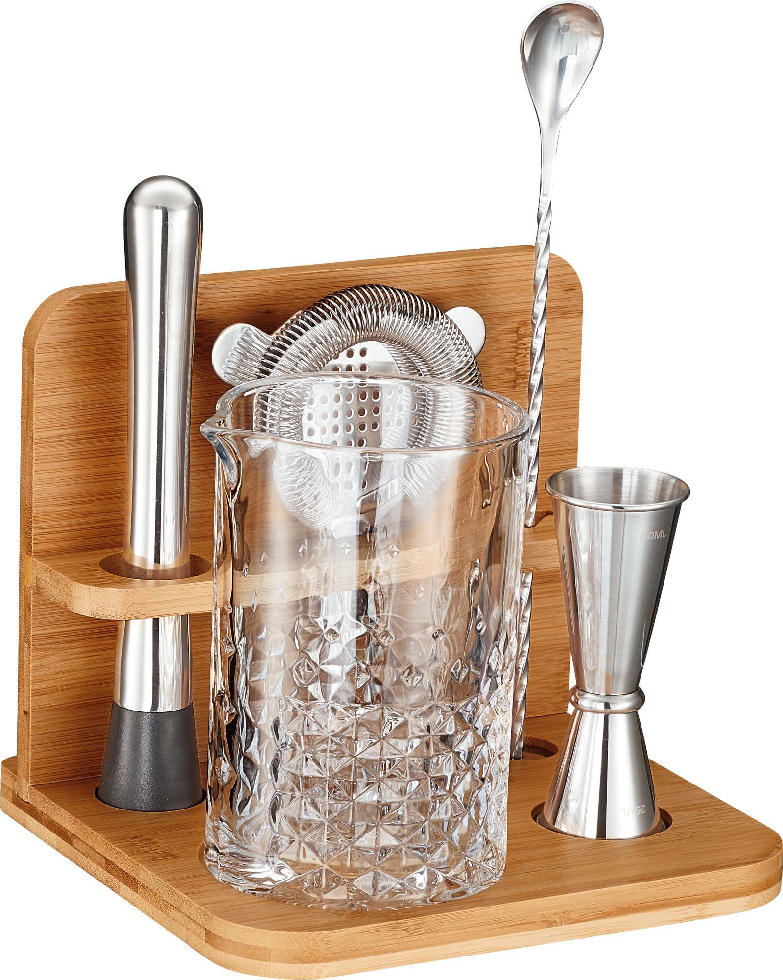 Wrought Studio™ Crystal Cocktail Mixing Glass Set With Bamboo Stand ...
