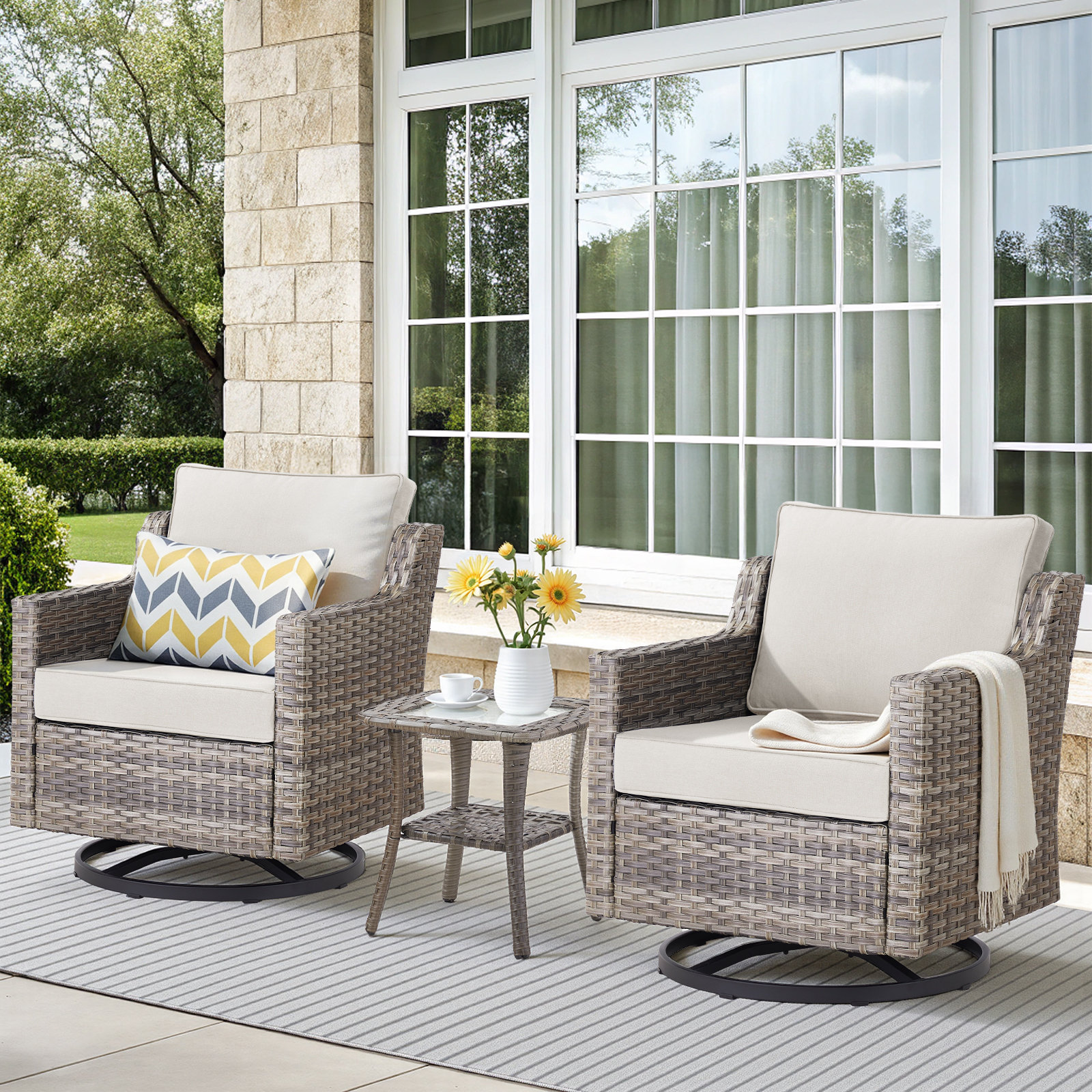 Winston Porter 3 Pieces Patio Furniture Set, Outdoor Swivel Rocker ...