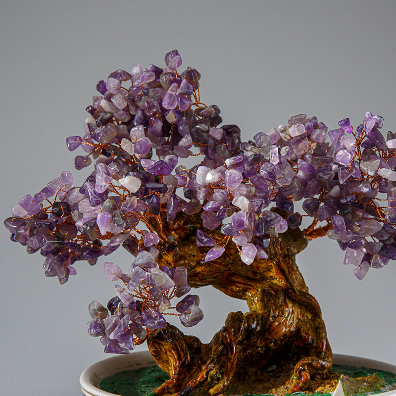 Astro Gallery of Gems Genuine Amethyst Gemstone Bonsai Tree in Round ...