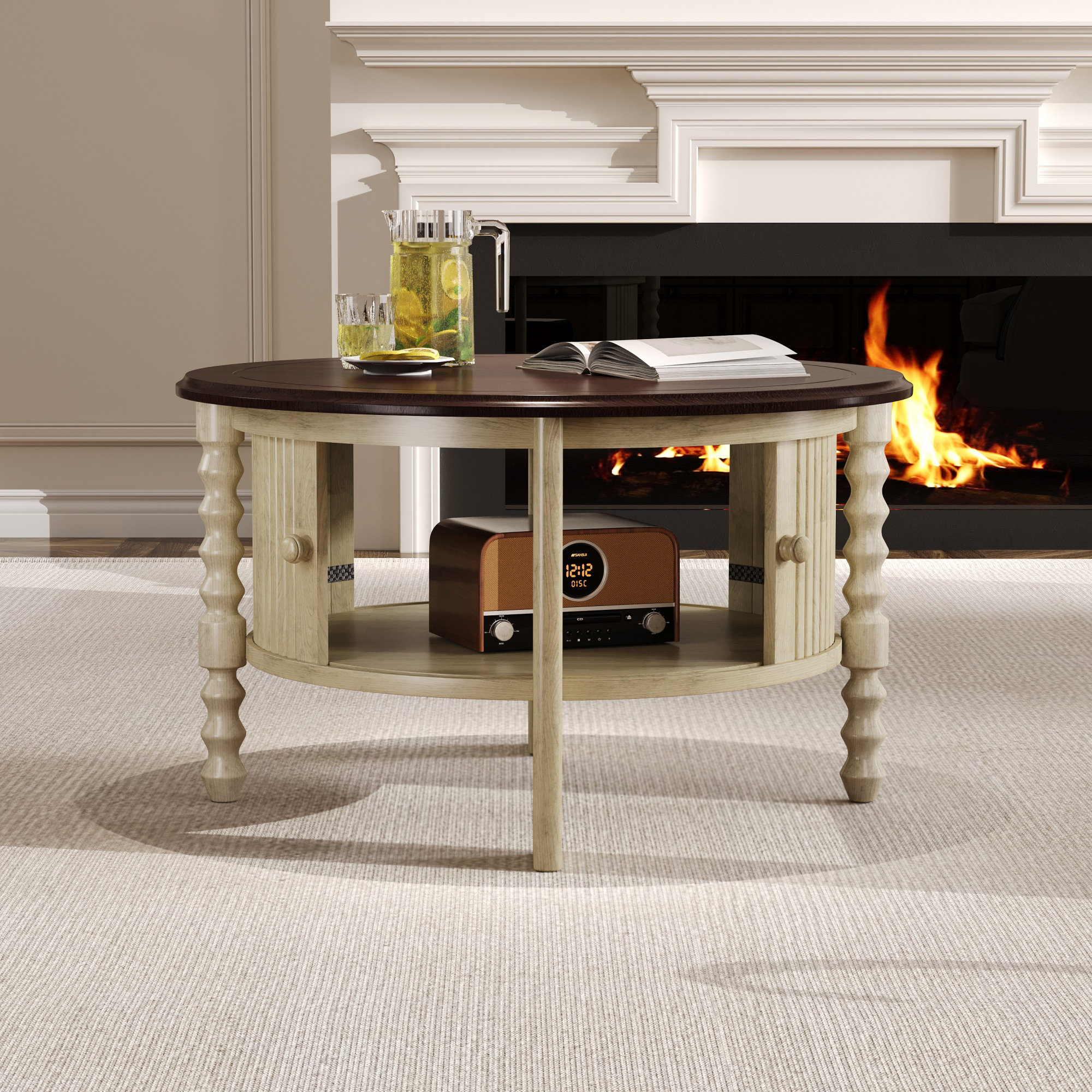 George Oliver Round Mid-Century Modern Coffee Table with Sliding Door ...