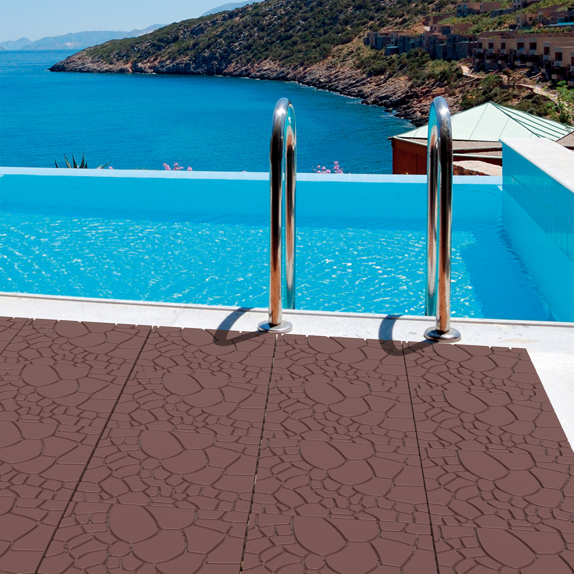 Man Wah Quick Install Interlocking Pp Deck Tiles For Porch & Poolside With Stone Texture ...