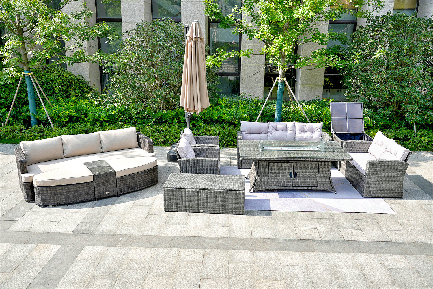 Moda Furnishings 9 Piece Rattan Complete Patio Set with Cushion | Wayfair