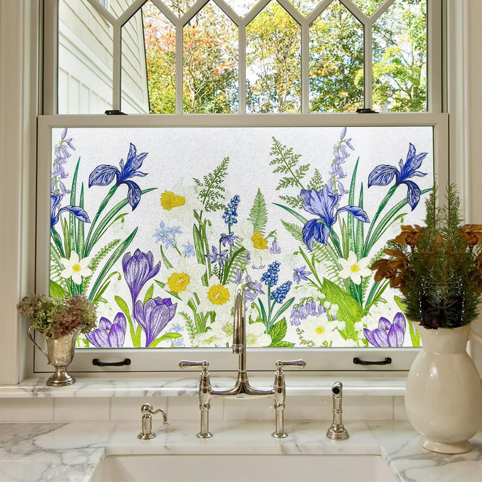 Winston Porter Add.heres Window Privacy Film,Floral Window Stickers,removable Diy Bouquet Static ...