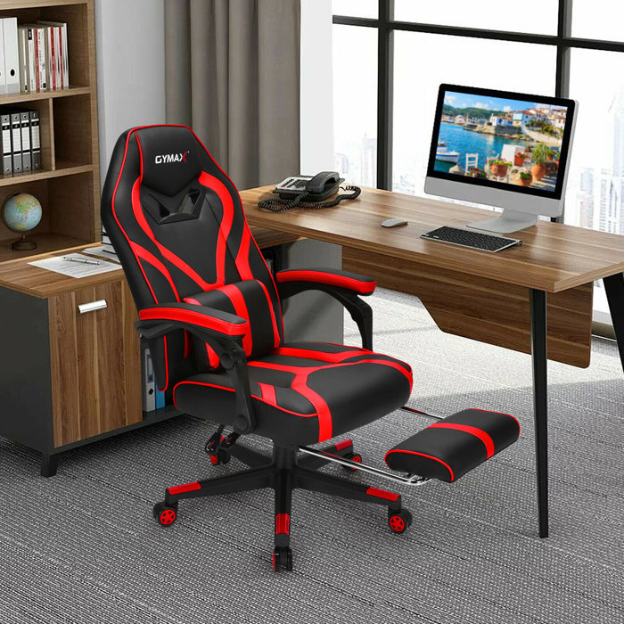 Gymax Reclining Ergonomic Faux Leather Swiveling PC & Racing Game Chair ...