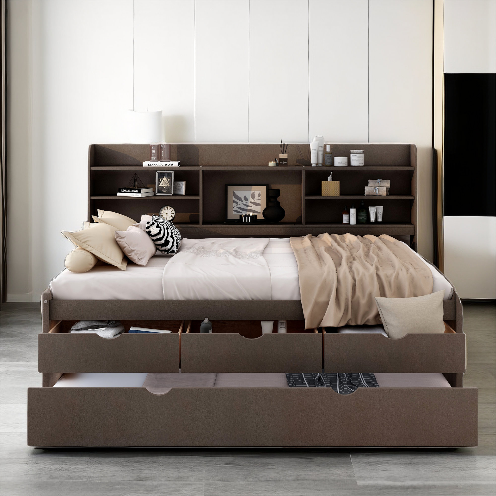 Wildon Home® Bethellen Daybed with Bookcase Headboard, Three Drawers ...