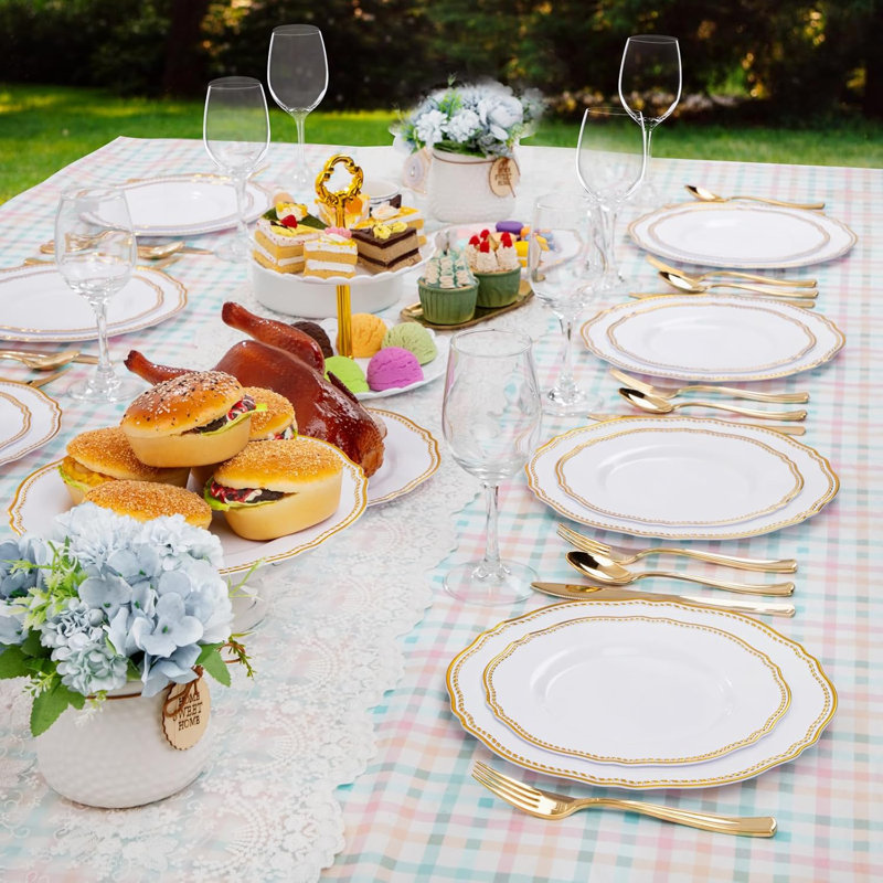 REFISM White and Gold Trim Disposable Plates | Wayfair