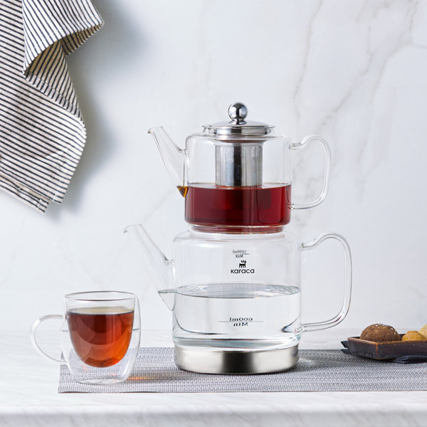 Karaca Dora Borosilicate Glass Induction Teapot Set, Xlarge ...