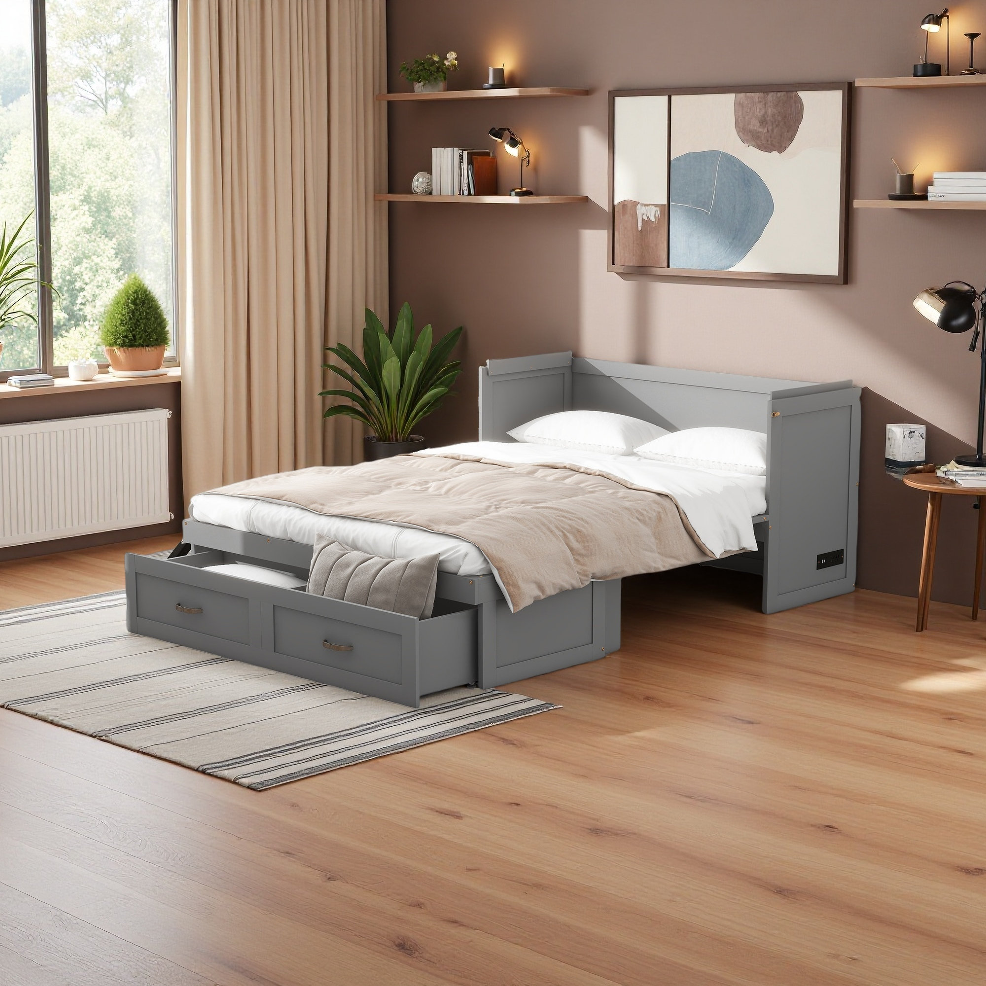 Red Barrel Studio® Murphy Bed With USB Ports, Large Drawers And Metal ...
