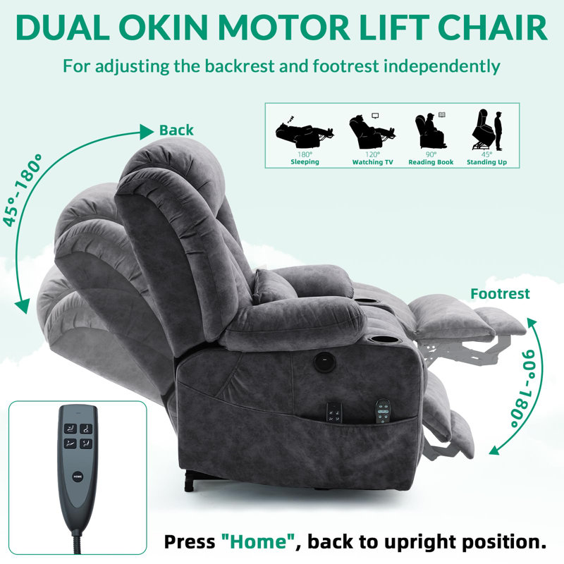 Latitude Run® Tall Large Dual Motor Power Lift Recliner Chair With ...