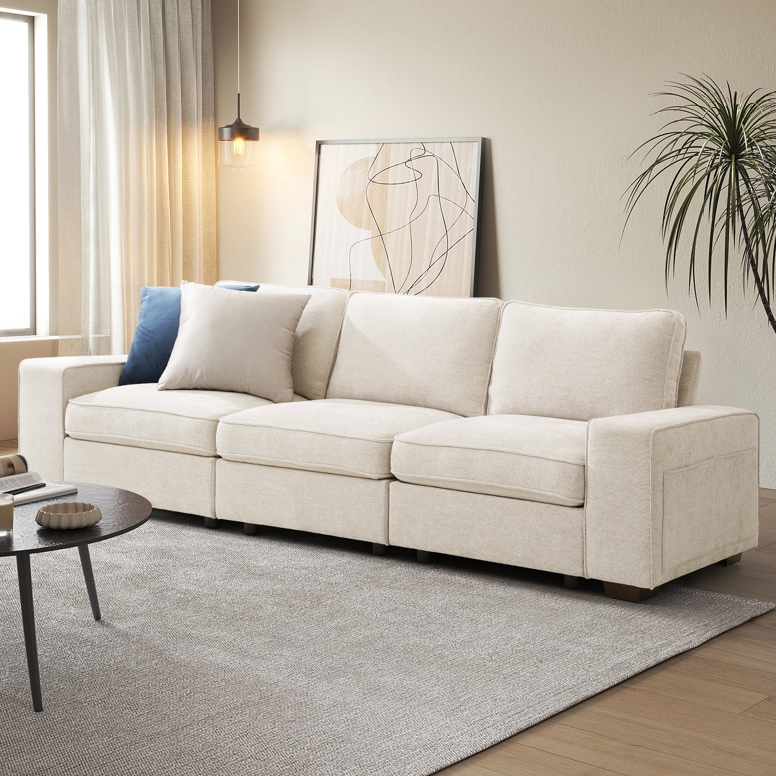 Ebern Designs Peppel 100.5" Upholstered 3 Seater Sofa with Storage ...
