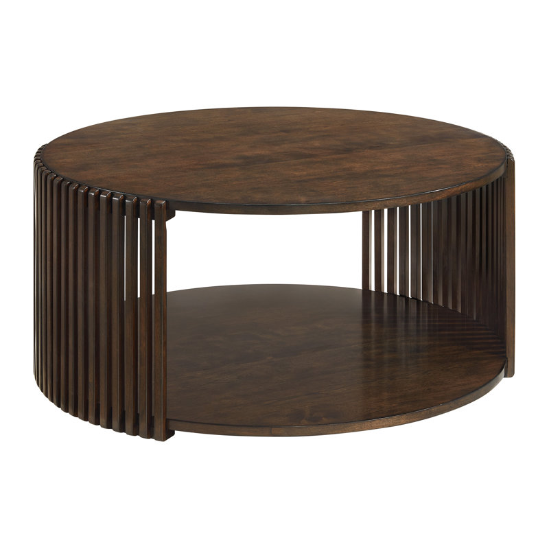 George Oliver Estie Round Wood Slatted Coffee Table With Open Shelf ...