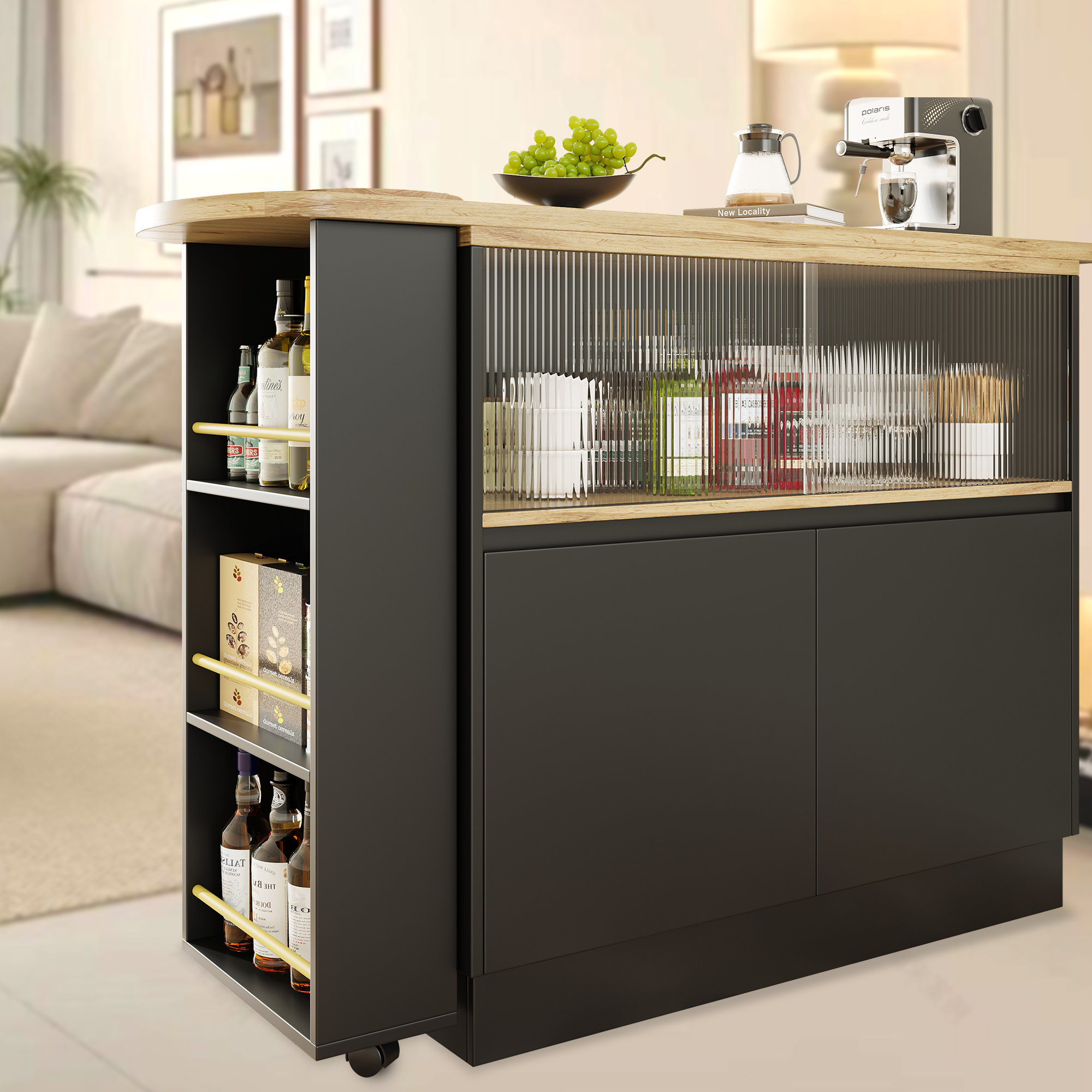 17 Stories 190cm Rotating Expandable Bar Cabinet for Flexible Use ...