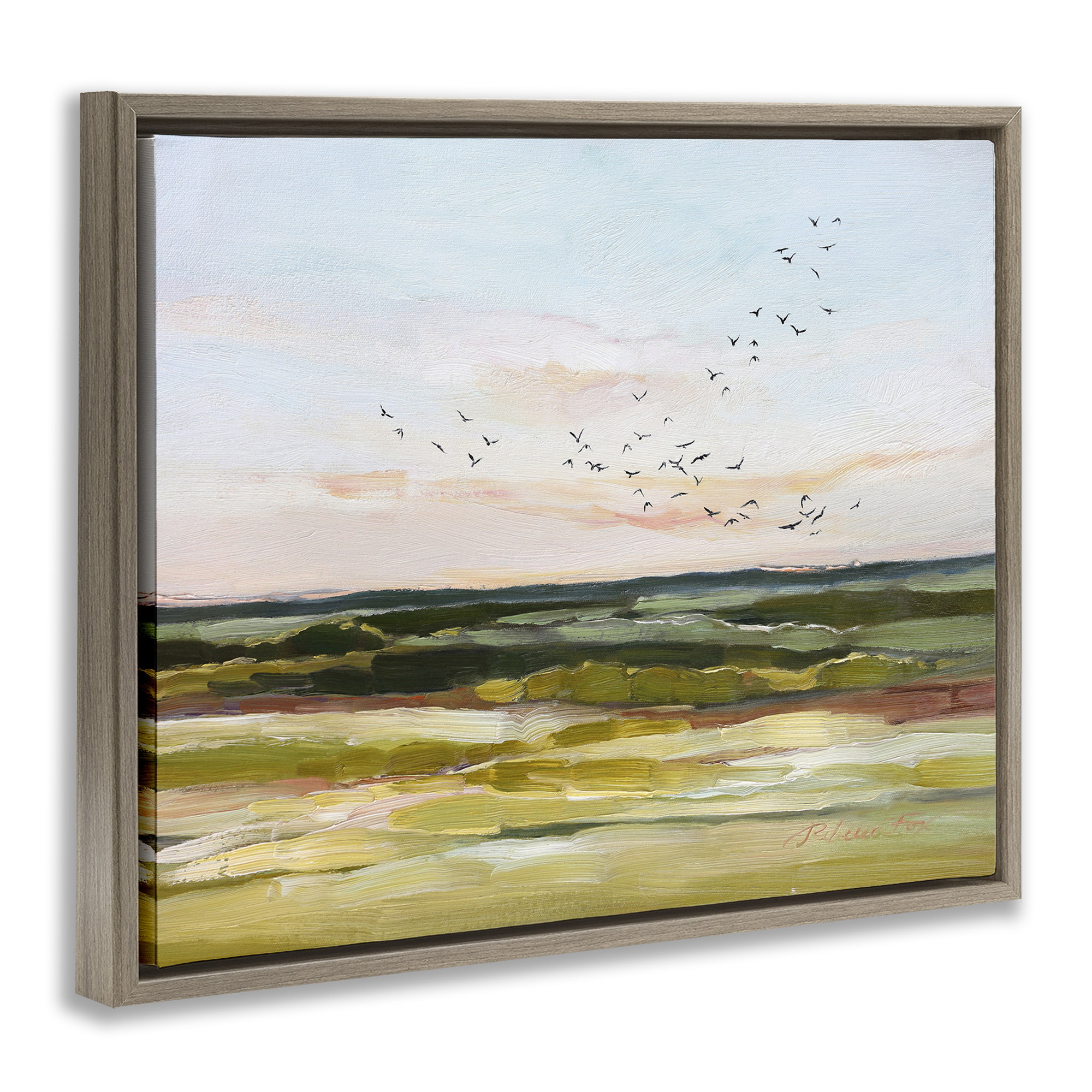Winston Porter Bird Flock Over Grassland Framed Floater Canvas Wall Art ...