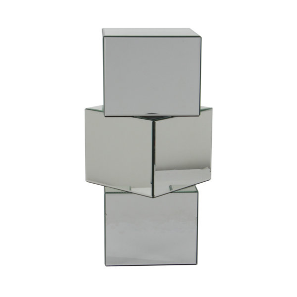 Mercer41 Newenton Glass Mirrored Stacked Cube Silver Pedestal Table ...