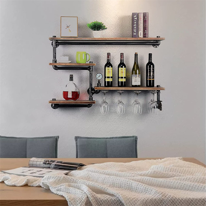 Williston Forge Industrial Wine Racks Wall Mounted Shelf Rack Bottle ...