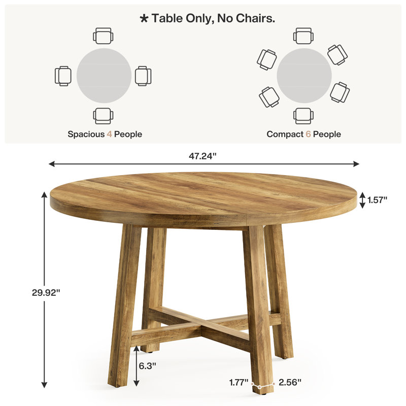 Millwood Pines Round Dining Table 47-Inch Wood Dining Room Table ...