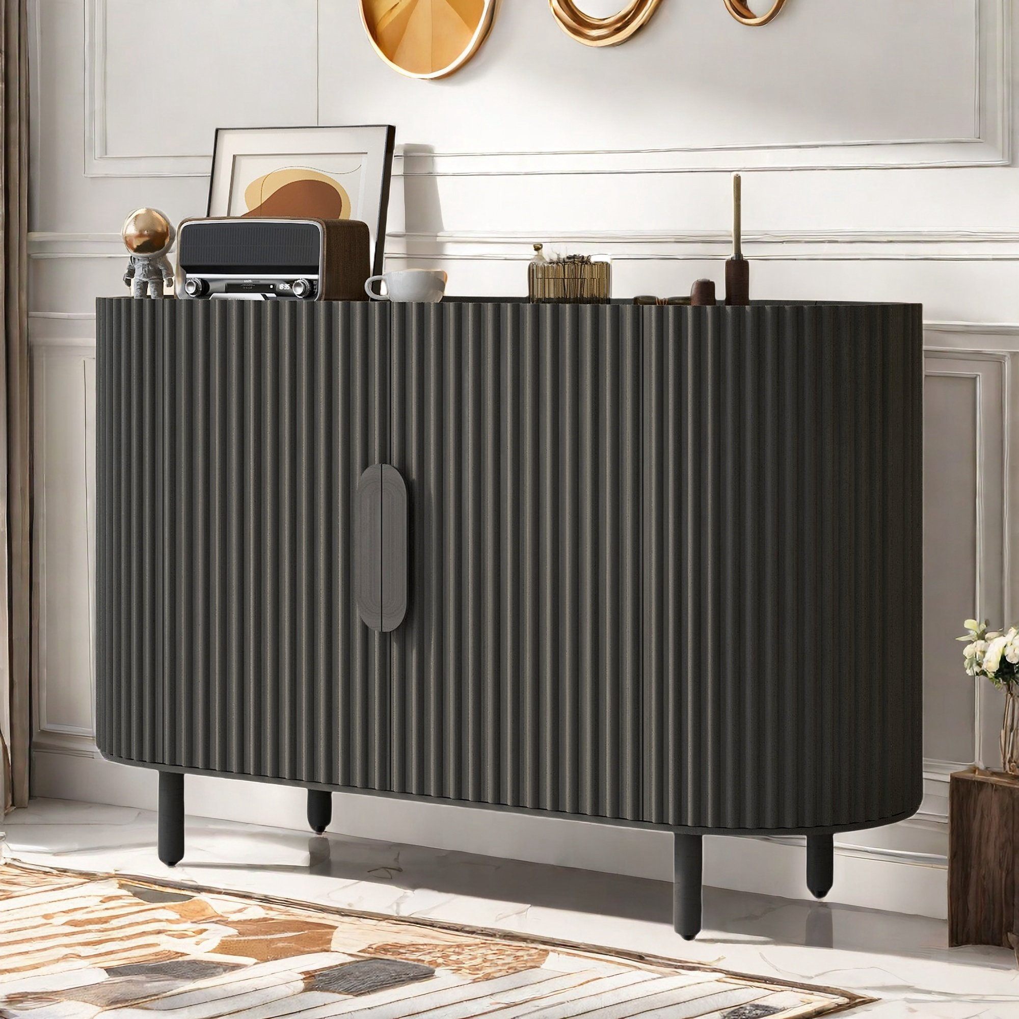 Ebern Designs Luxury Sideboard With Adjustable Shelves, Wavy Curved Shape And Clear Lines Design ...