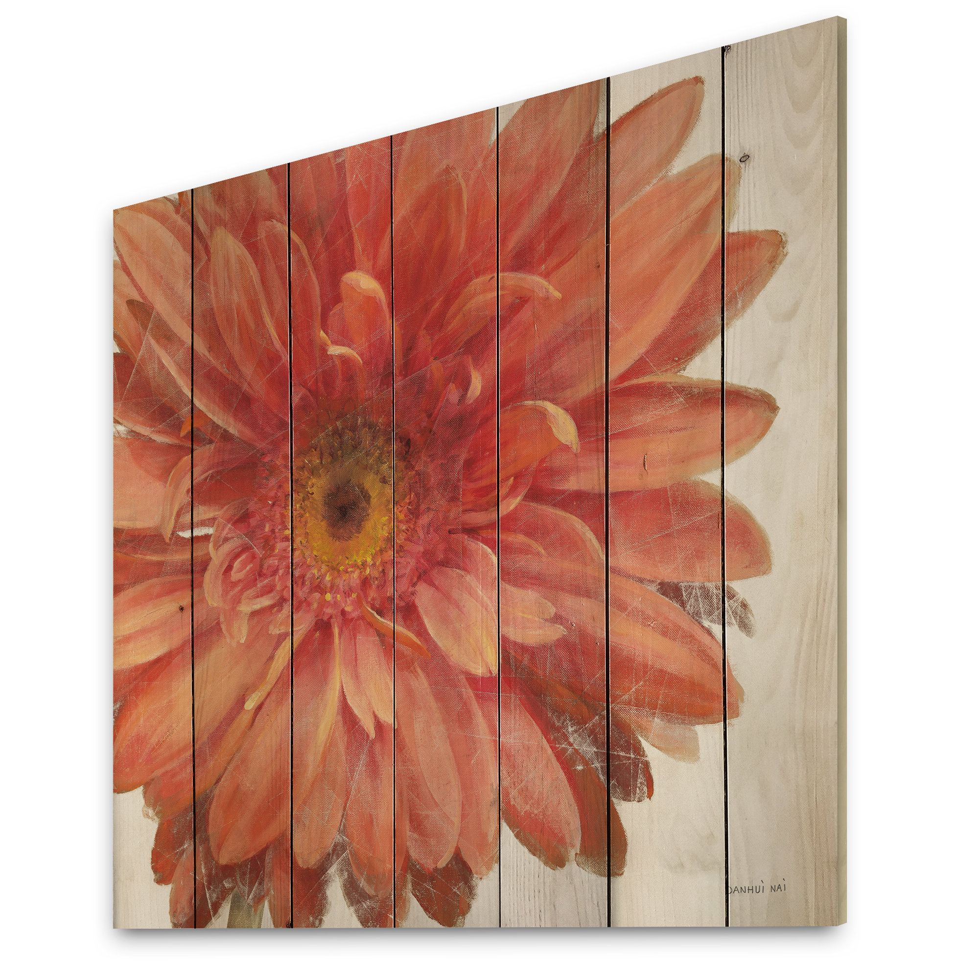 Winston Porter Vivid Red Daisy - Floral & Botanical Print on Wood | Wayfair
