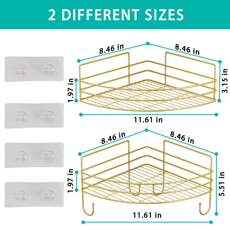 Rebrilliant Gold Corner Shower Shelves with 4 Hooks, 2-Tier Stainless ...