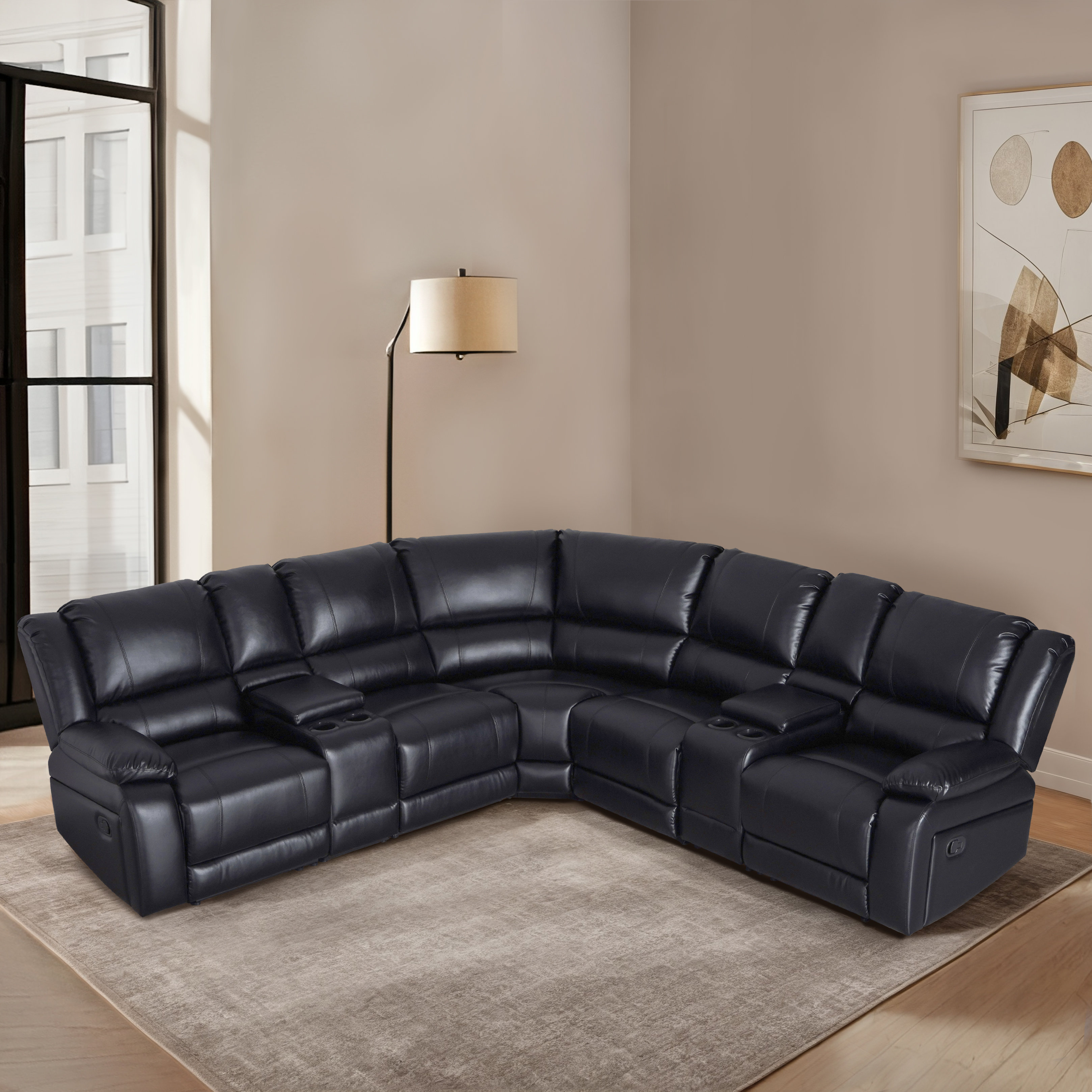 Latitude Run® Sectional Reclining Sofa, Manual Faux Leather Sectional ...