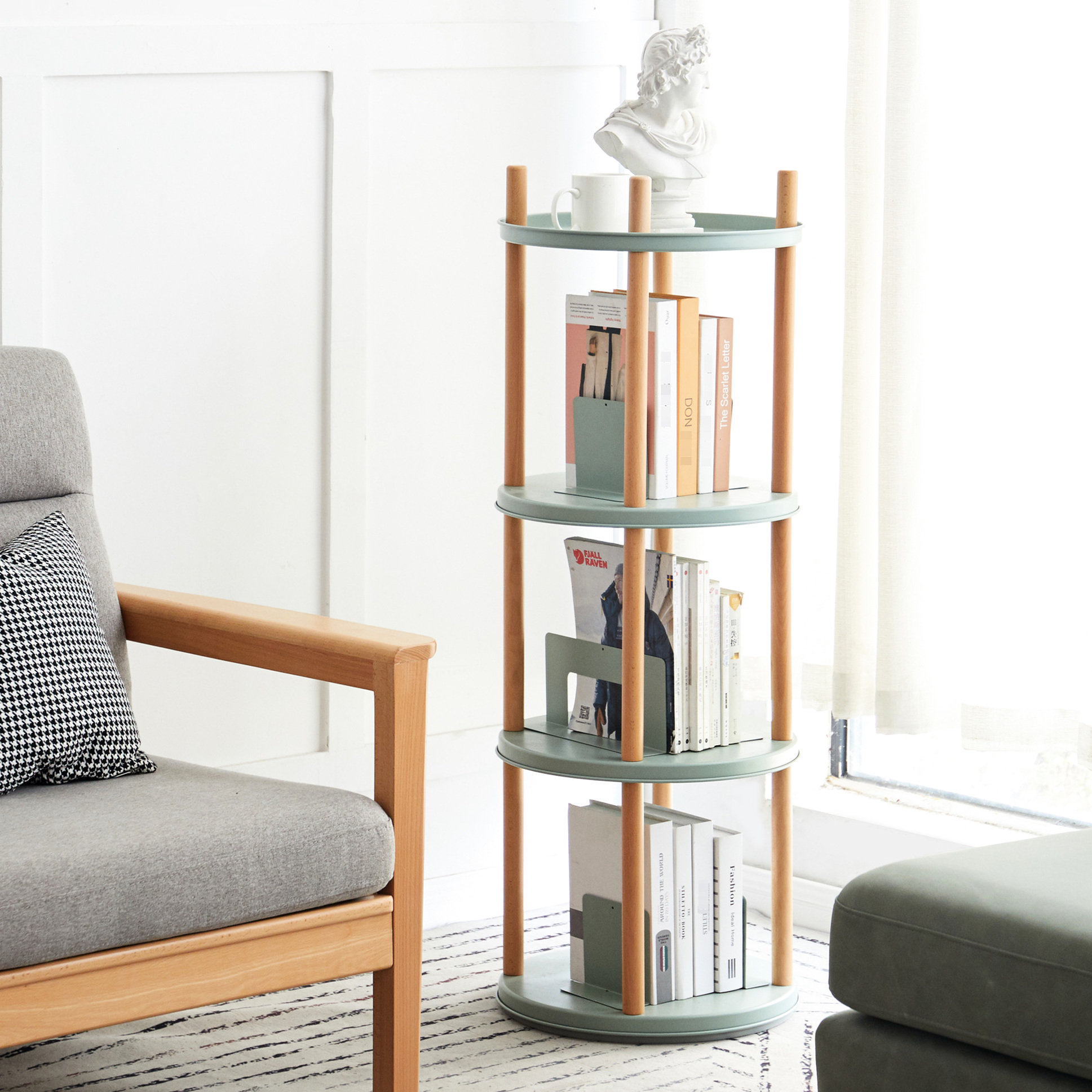 Latitude Run® 360° Rotating Storage Shelf, 4 Tier. Made Of Solid Wood ...