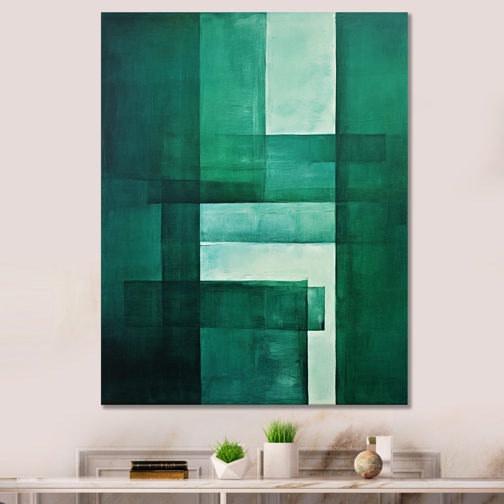 Design Art Green Cubic Line Art Deco On Canvas Print | Wayfair