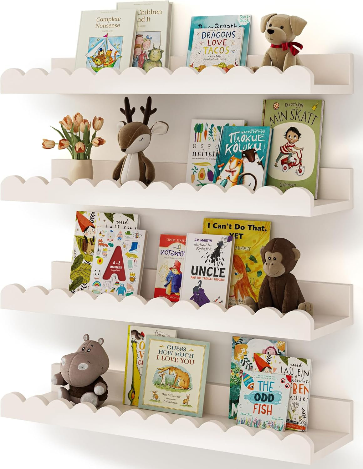 Hokku Designs Floating Wall Bookshelves For Kids - 4-Pack Scalloped ...
