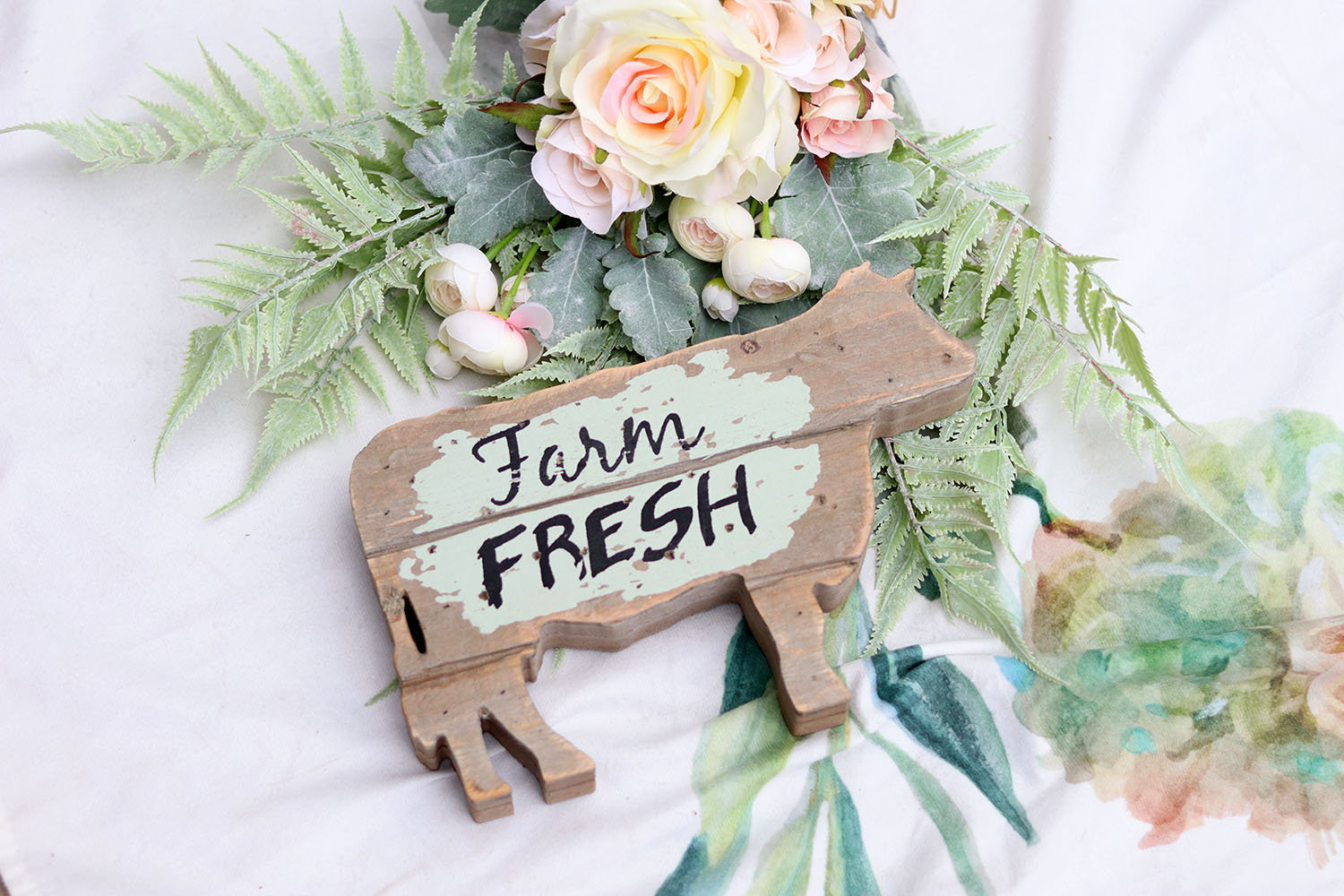 Gracie Oaks Bingham Farm Fresh Cow Shaped Sign Tabletop Décor | Wayfair