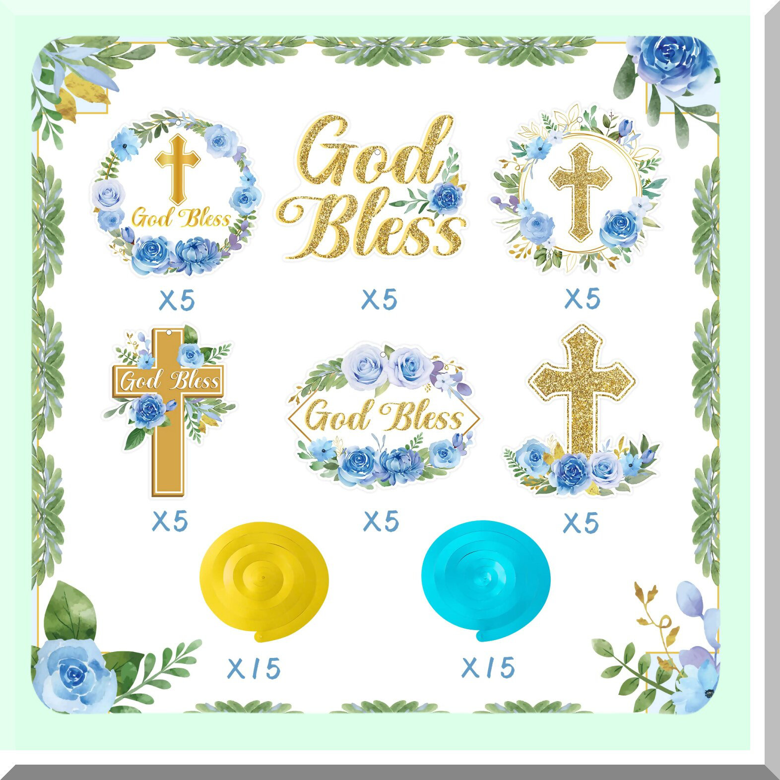 MODAIO 30Pcs Floral Cross Hanging Swirls for Religious Baby Shower and ...