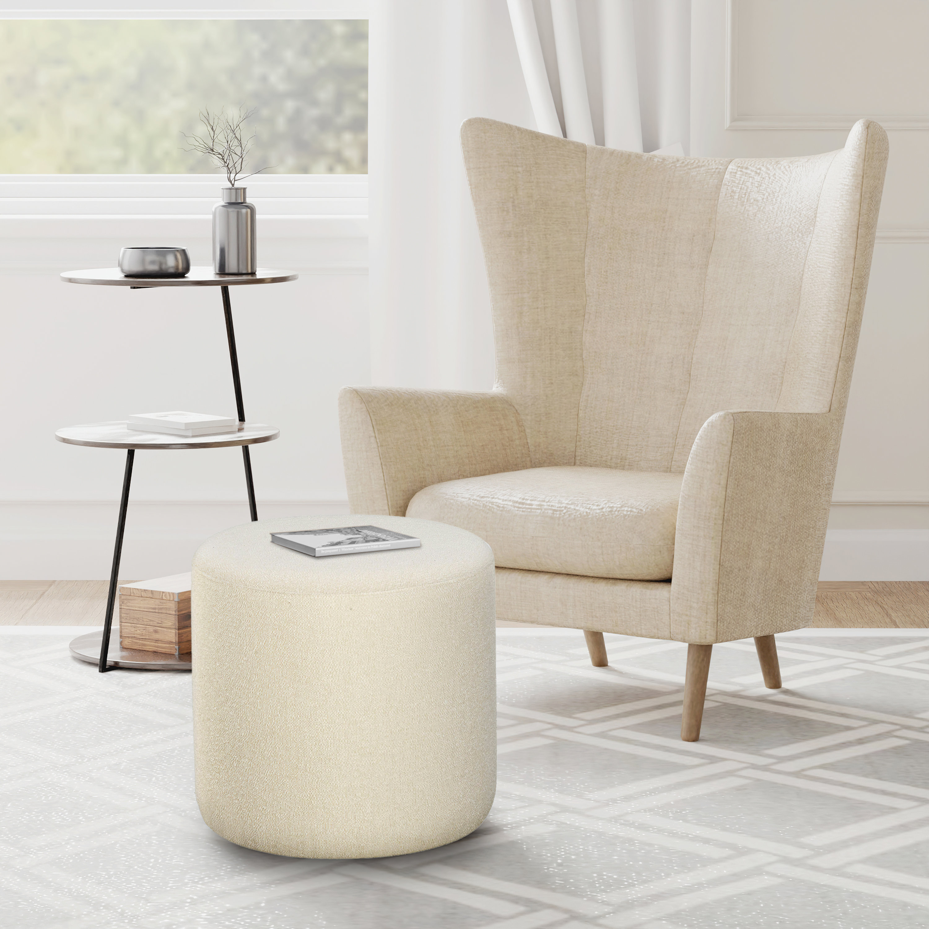 Ebern Designs Feltman 19" Wide Round Ottoman & Reviews | Wayfair