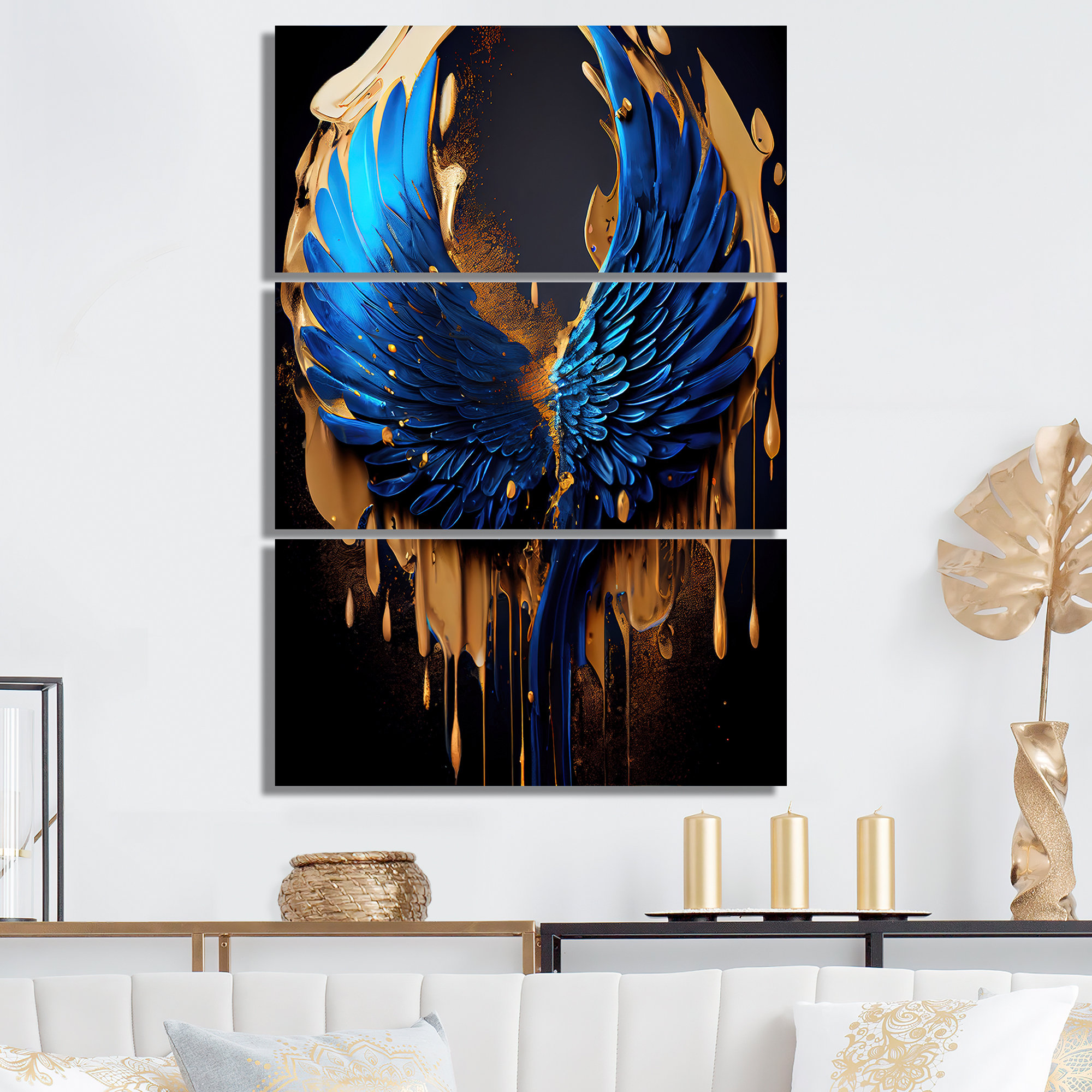 Everly Quinn Blue And Gold Angel Wings IV - Wings Angel Canvas Wall Art ...