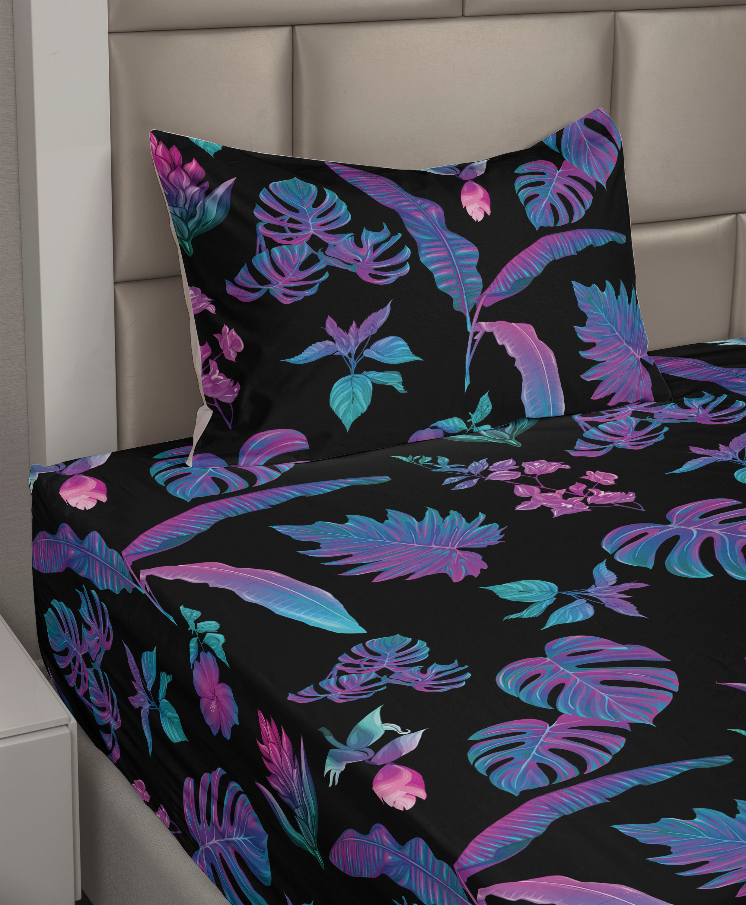 Ambesonne Tropical Sheet Set Retro Abstract Monstera Violet Aqua ...