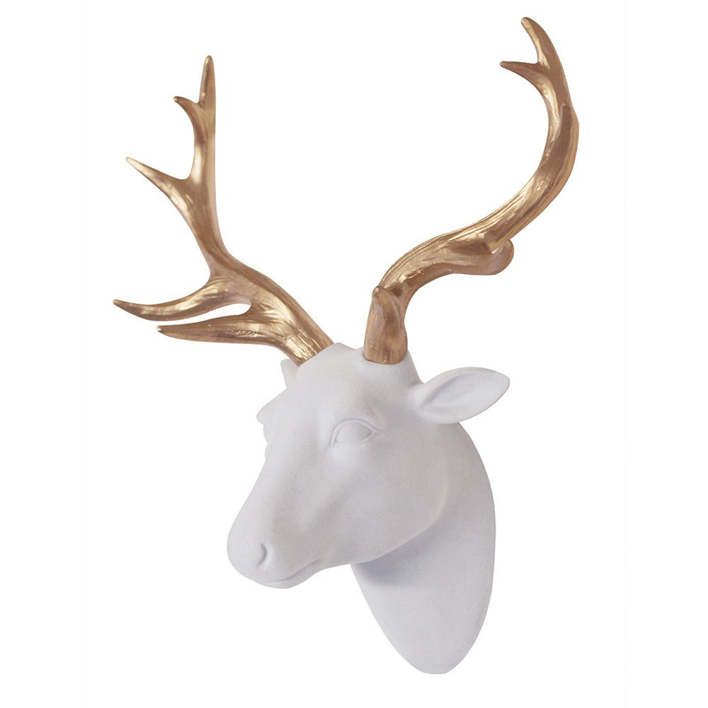 Mercer41 Animal Head Wall Decor, White Faux Furry/Felt/Velvety Resin ...