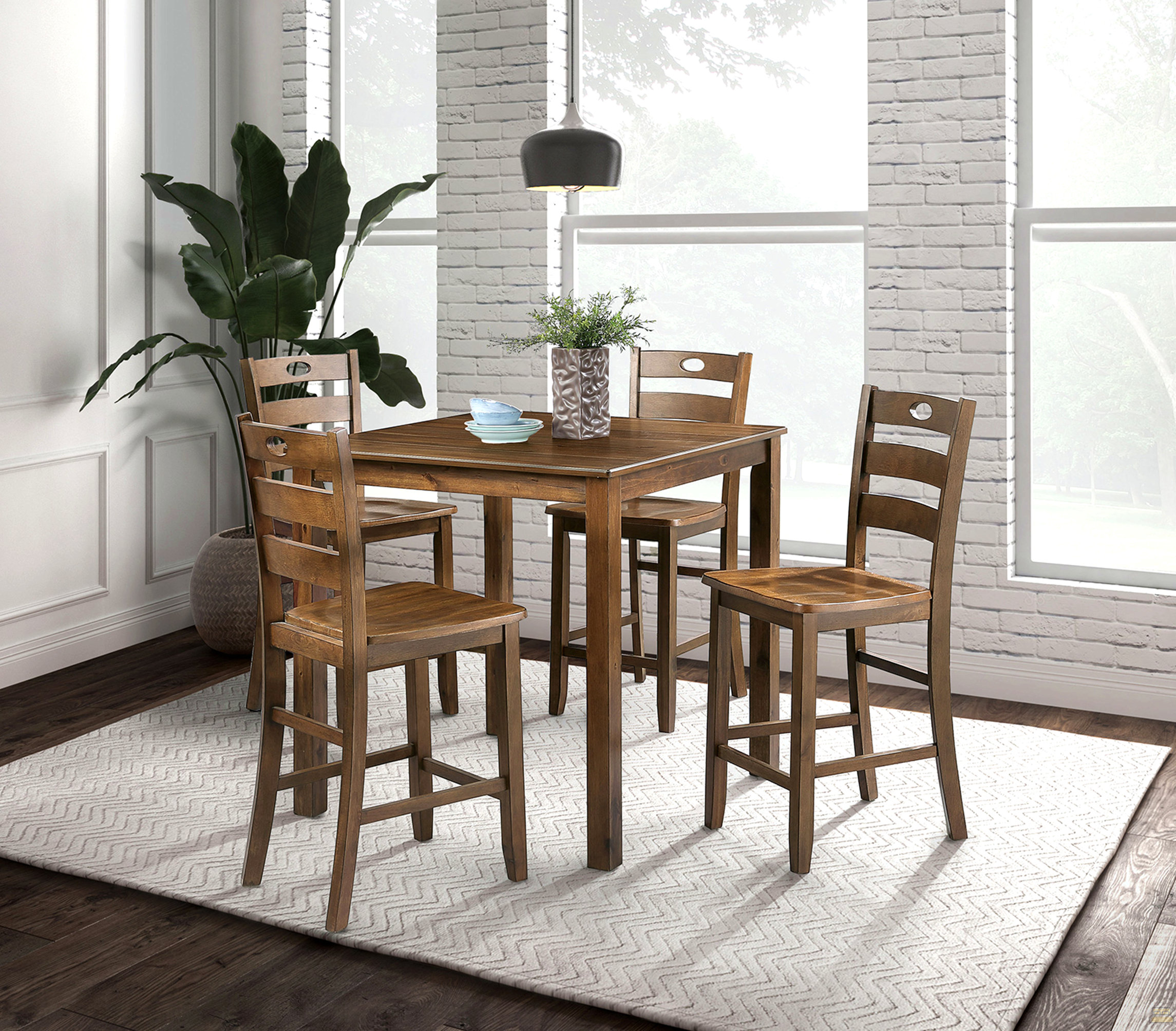 Ophelia & Co. 5Pc Dining Table Set 1X Counter Ht. Table 4X Chair Square ...