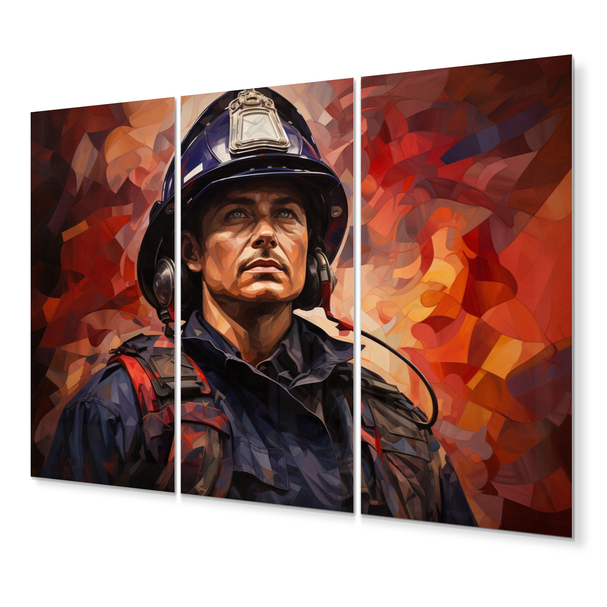 DesignArt Fireman Portrait II - Fireman Metal Art Print Set | Wayfair