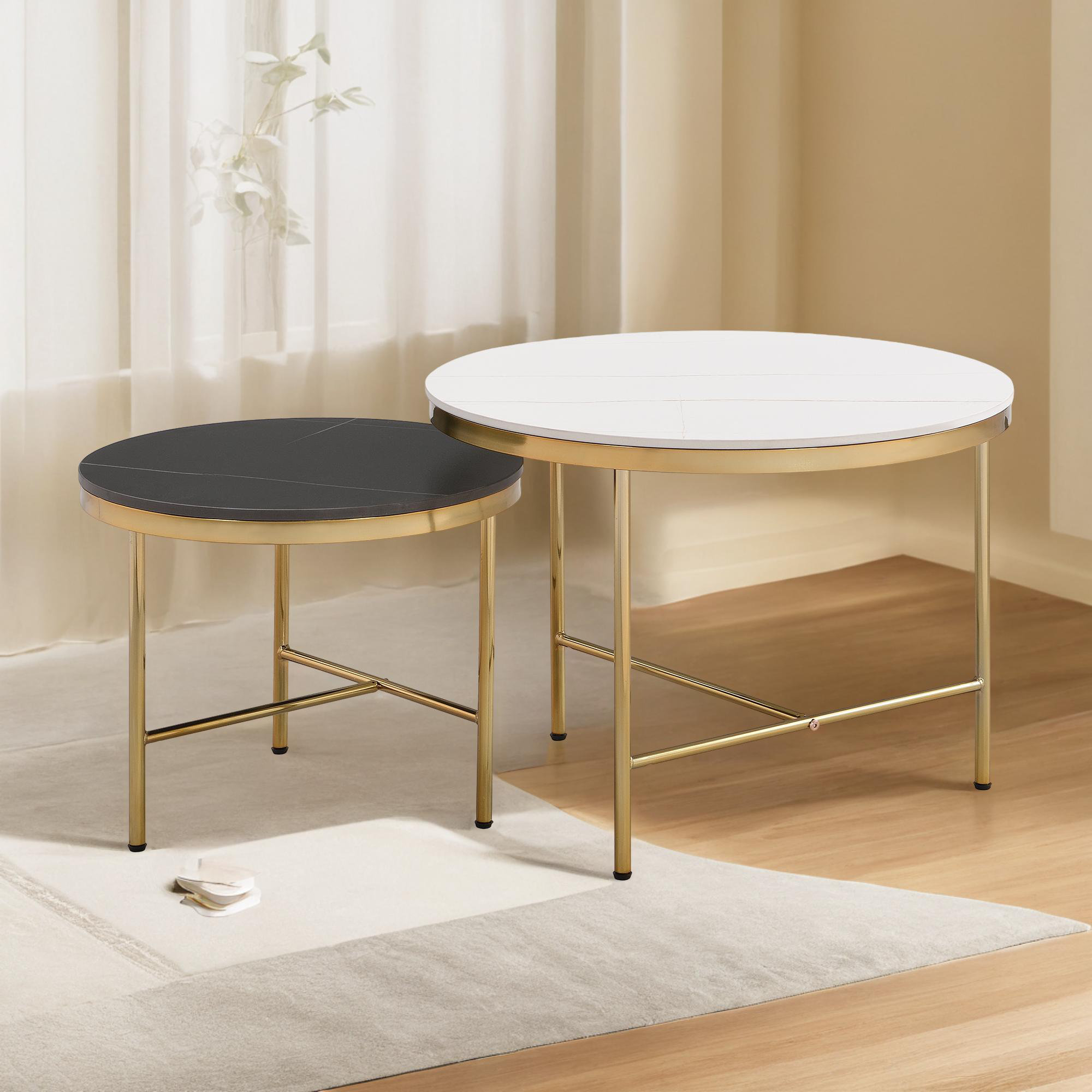 Mercer41 Modern Round Nesting Coffee Table Set 2-Piece Black & White ...