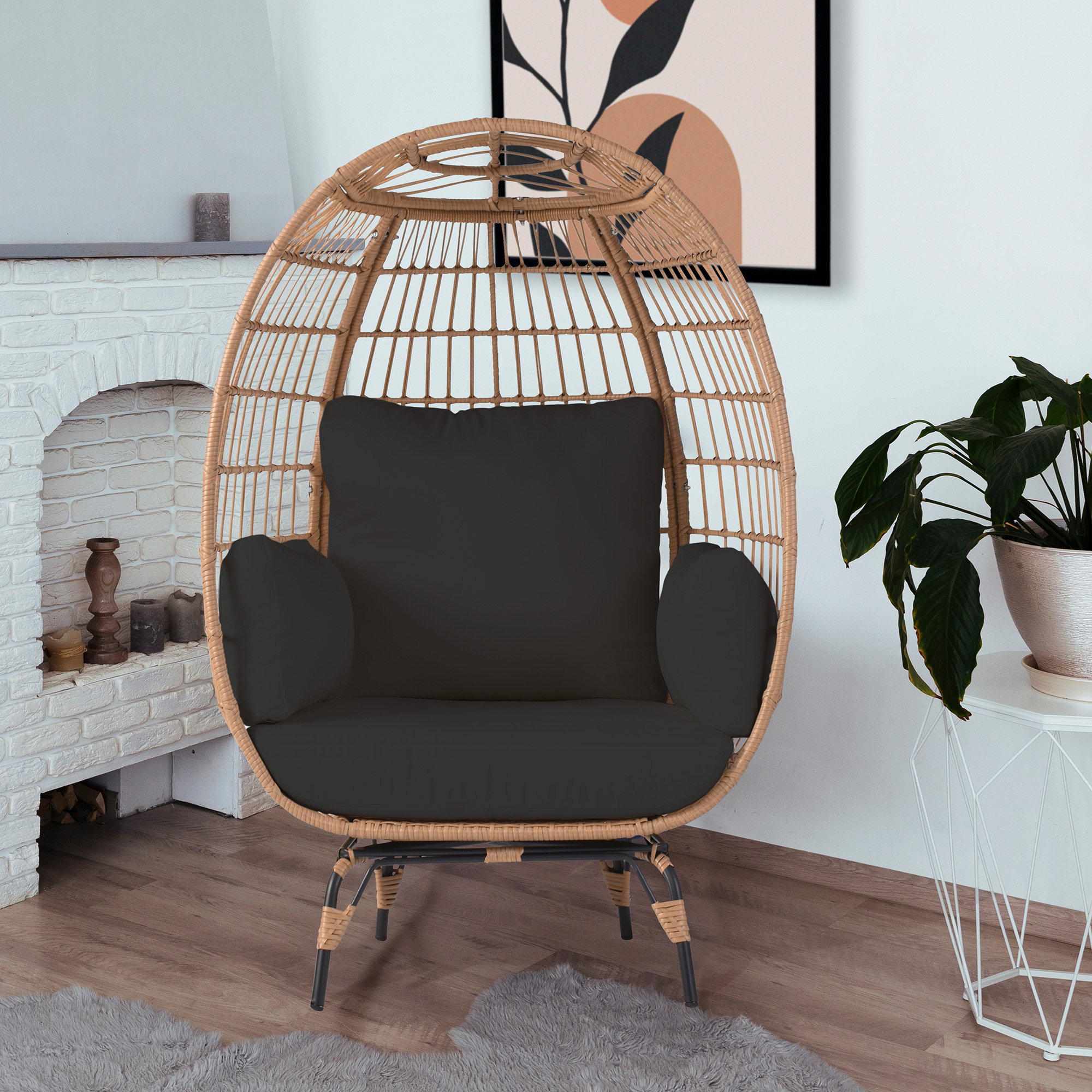 Dakota Fields Rock-Solid Indoor & Outdoor Wicker Egg Chair Patio Lounge ...