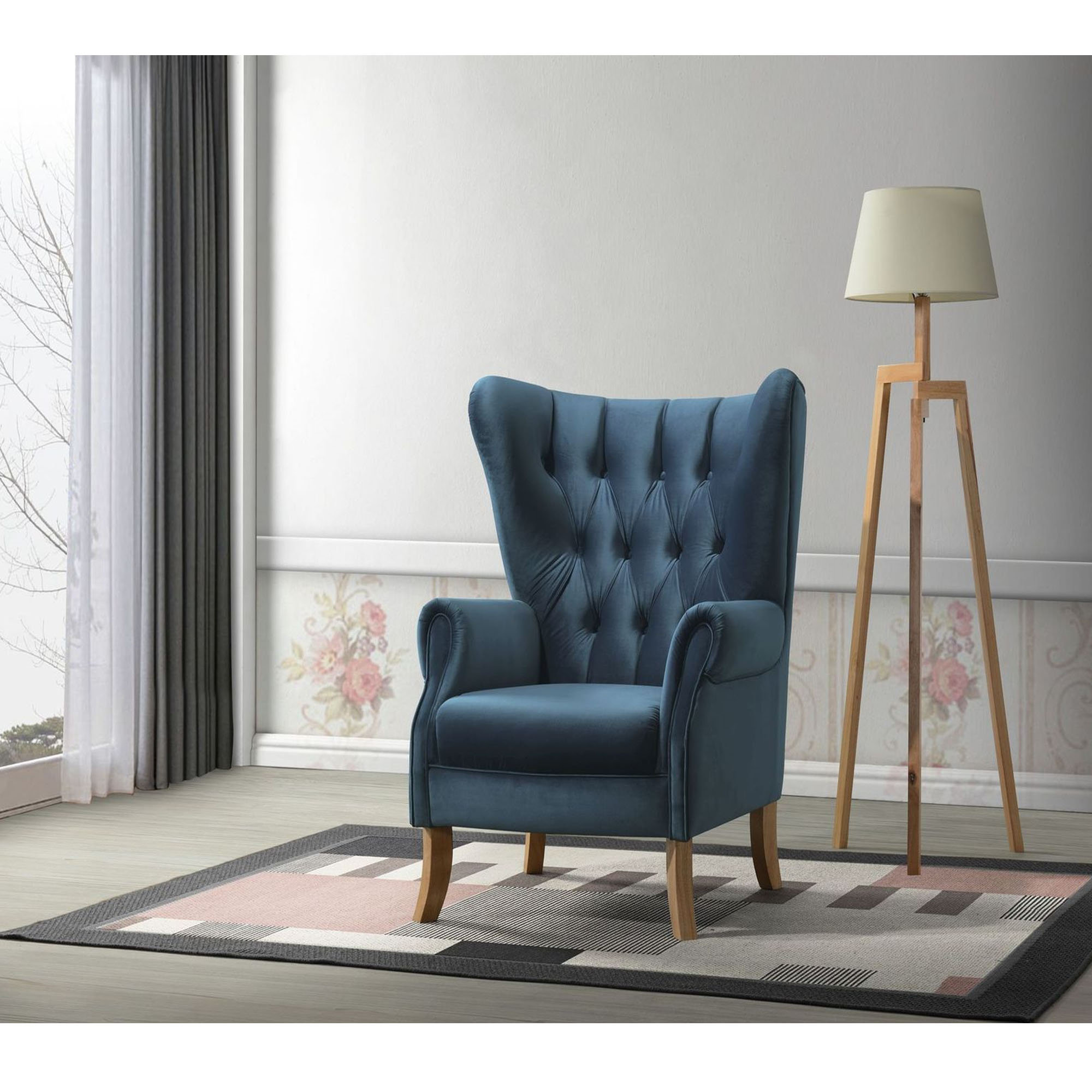 Red Barrel Studio® Flavis Azure Blue 34.5'' Wide Tufted Velvet Wingback ...