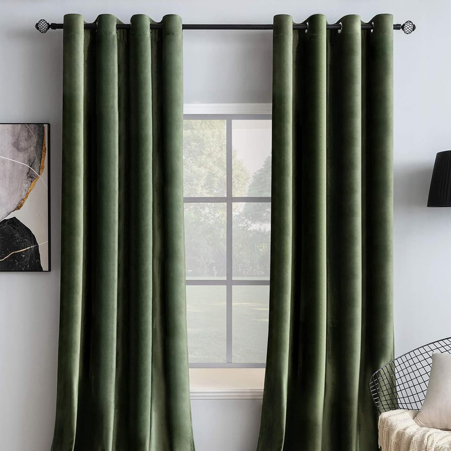 Hokku Designs Velvet Curtains, Olive Green Elegant Loop Curtains ...