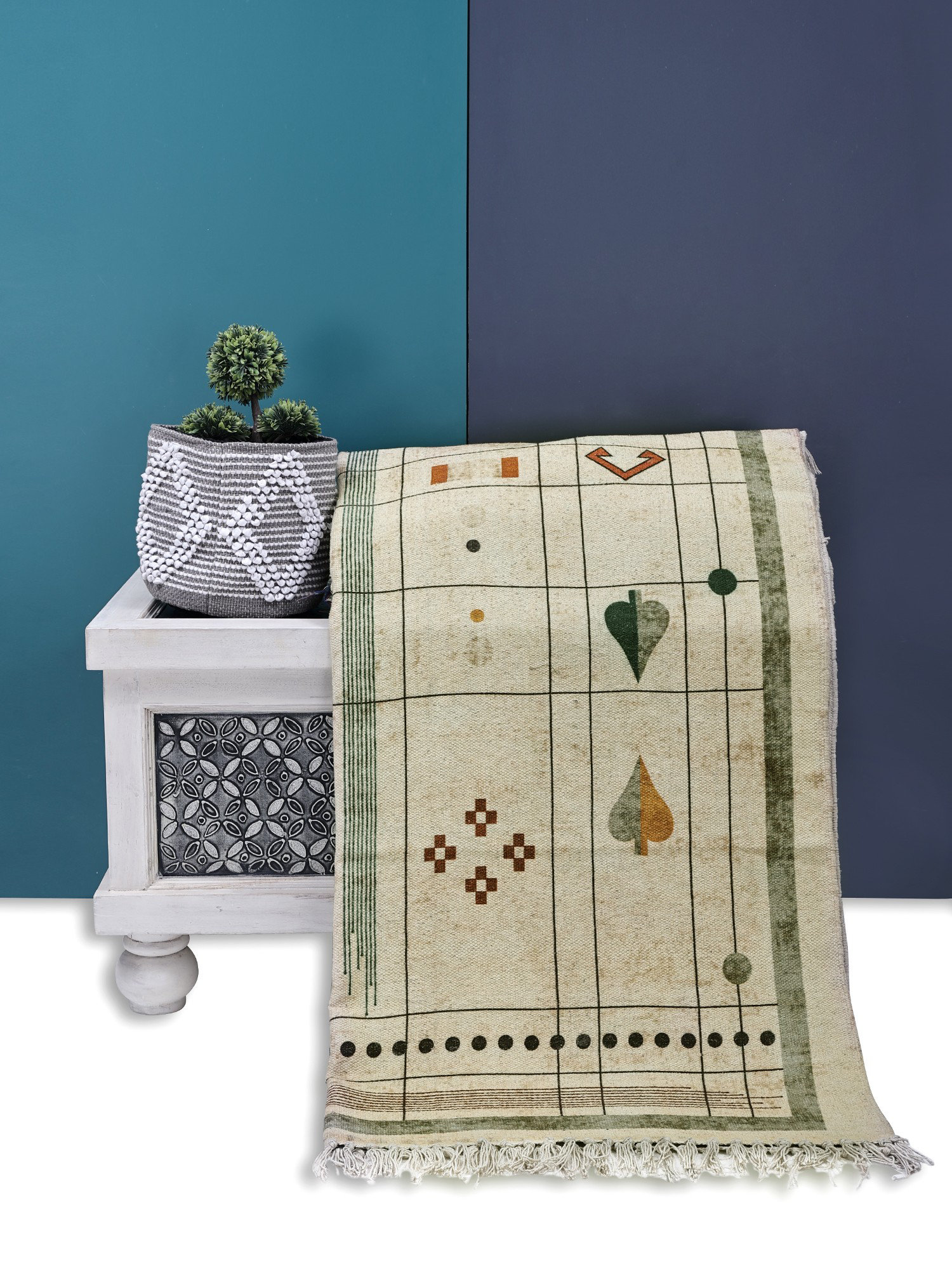 Dakota Fields Oil-Green Rectangular Jodhpuri Printed Yoga Carpet | Wayfair