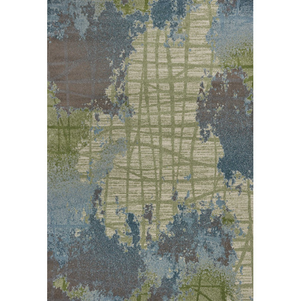 17 Stories Blue and Green Abstract Area Rug | Wayfair