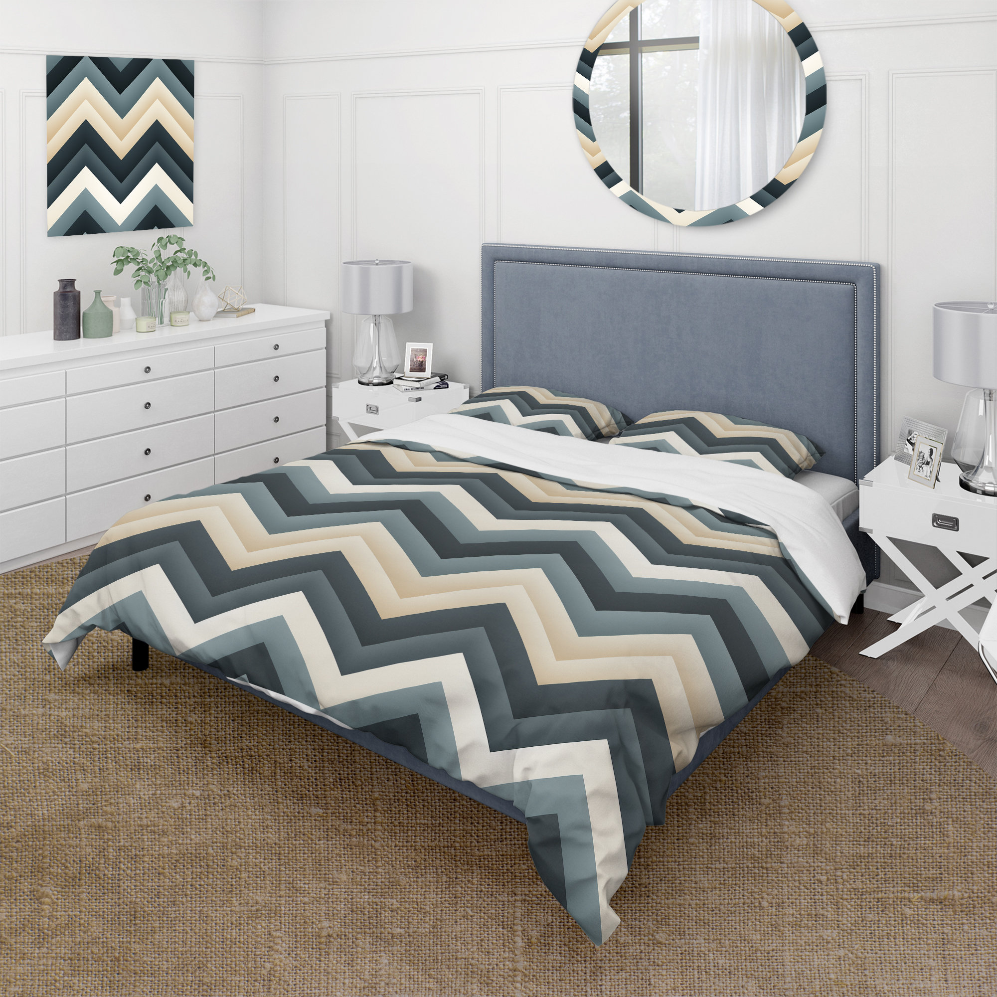 Design Art Grey White Geometric Neutrals Chevron Pattern III Gray/Beige ...