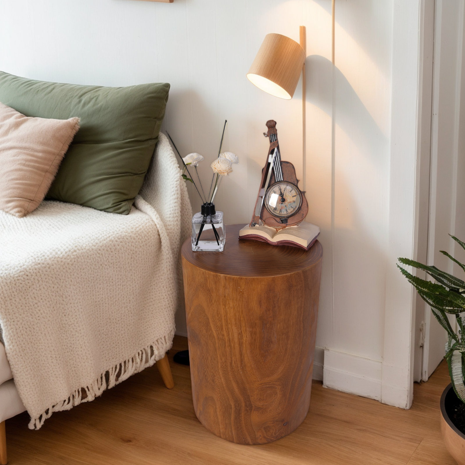 Millwood Pines Dieuwke Wooden Side Table, 15.75" Hand Carved Rustic ...