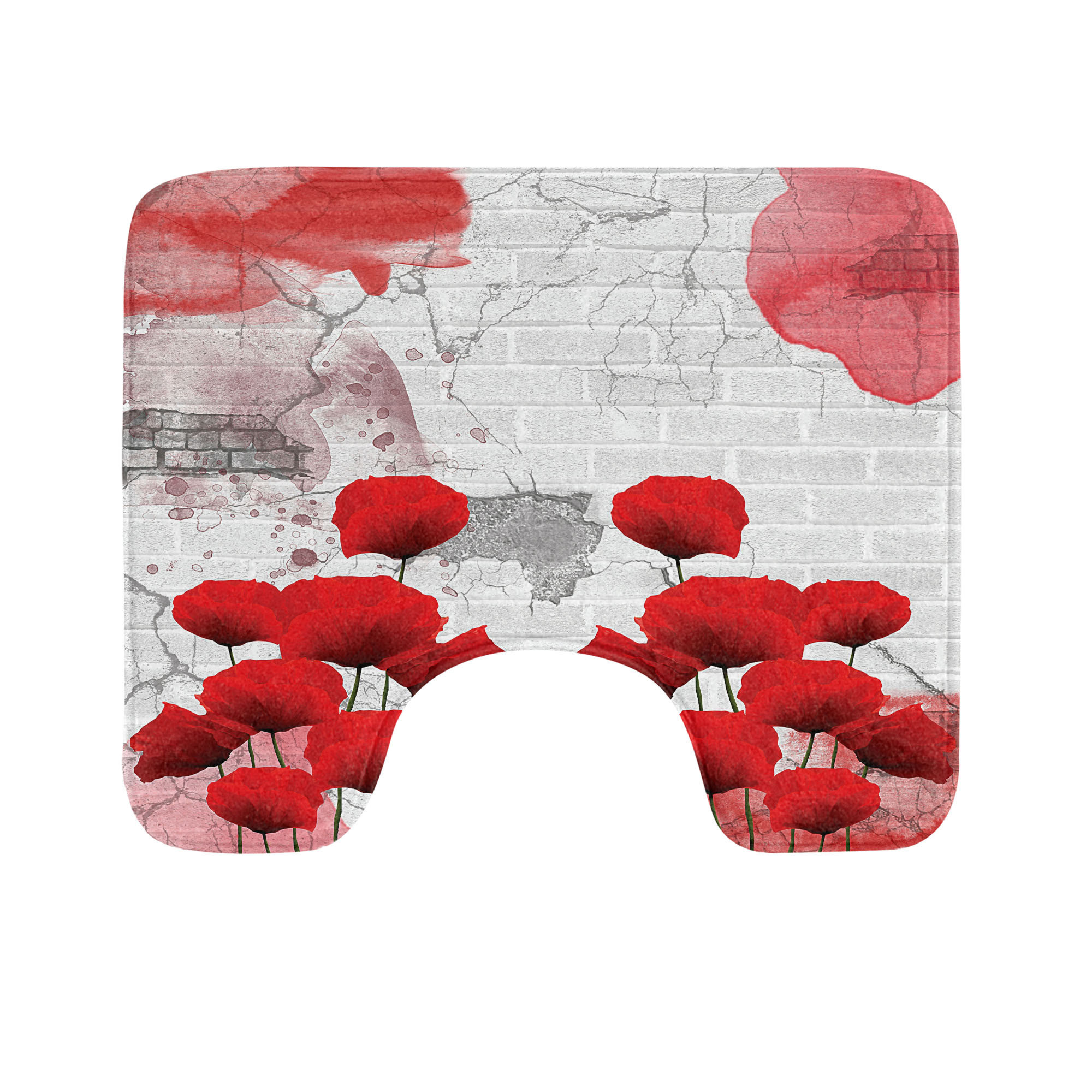 Ebern Designs Poppy Flower Toilet Mat U-Shape Bathroom Rug 20" Red Grey ...