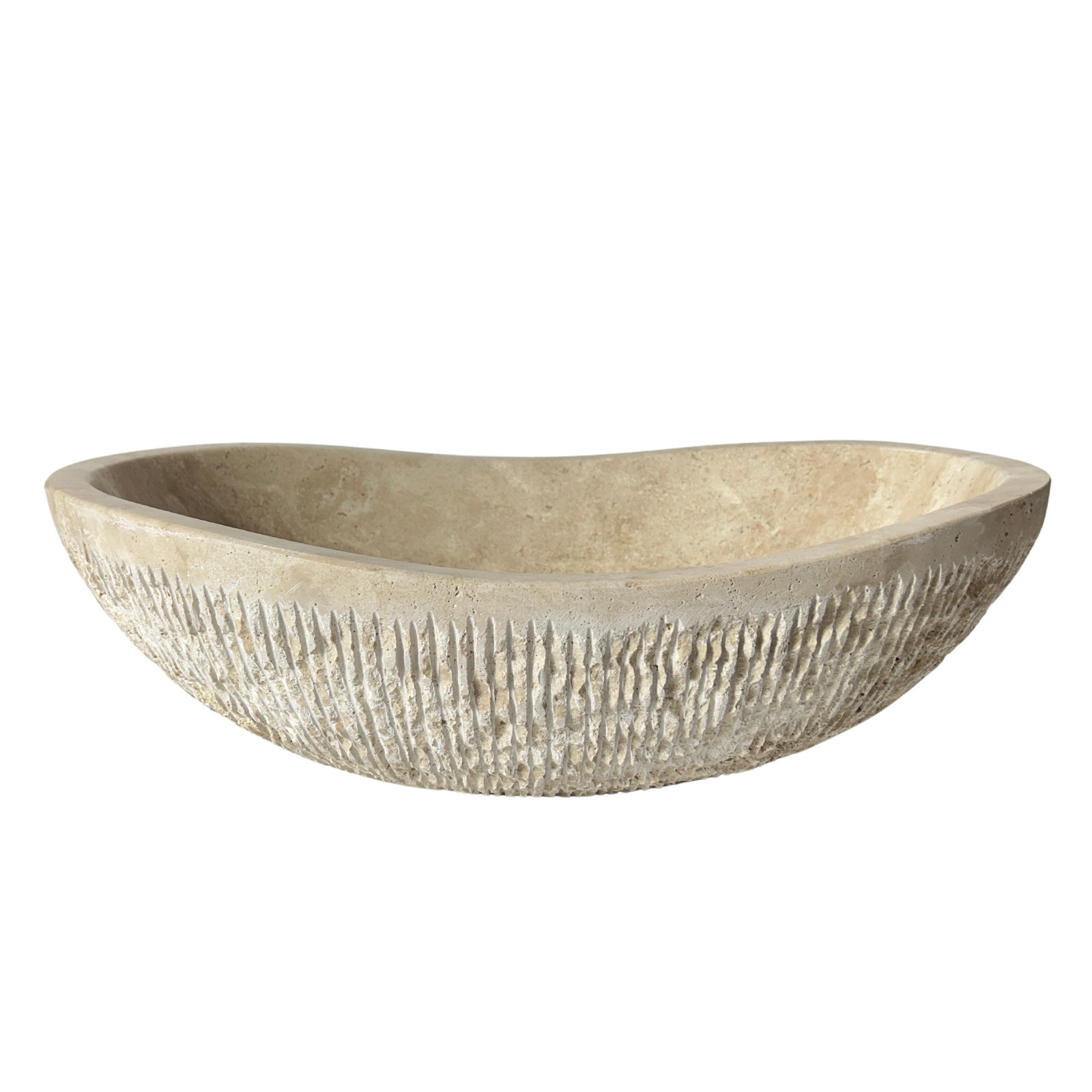 mirthmansion Mirth Mansion Oval Travertine Vessel Sink – Hand-Carved Canoe Shape Marble Basin ...