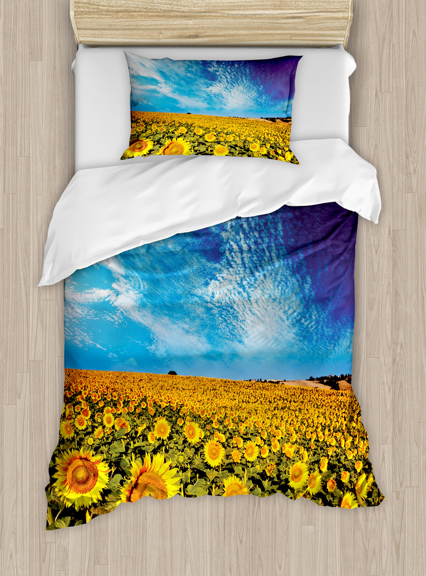 Ambesonne Scenery Exposure Photo Sunflower Garden Field with Skyline ...