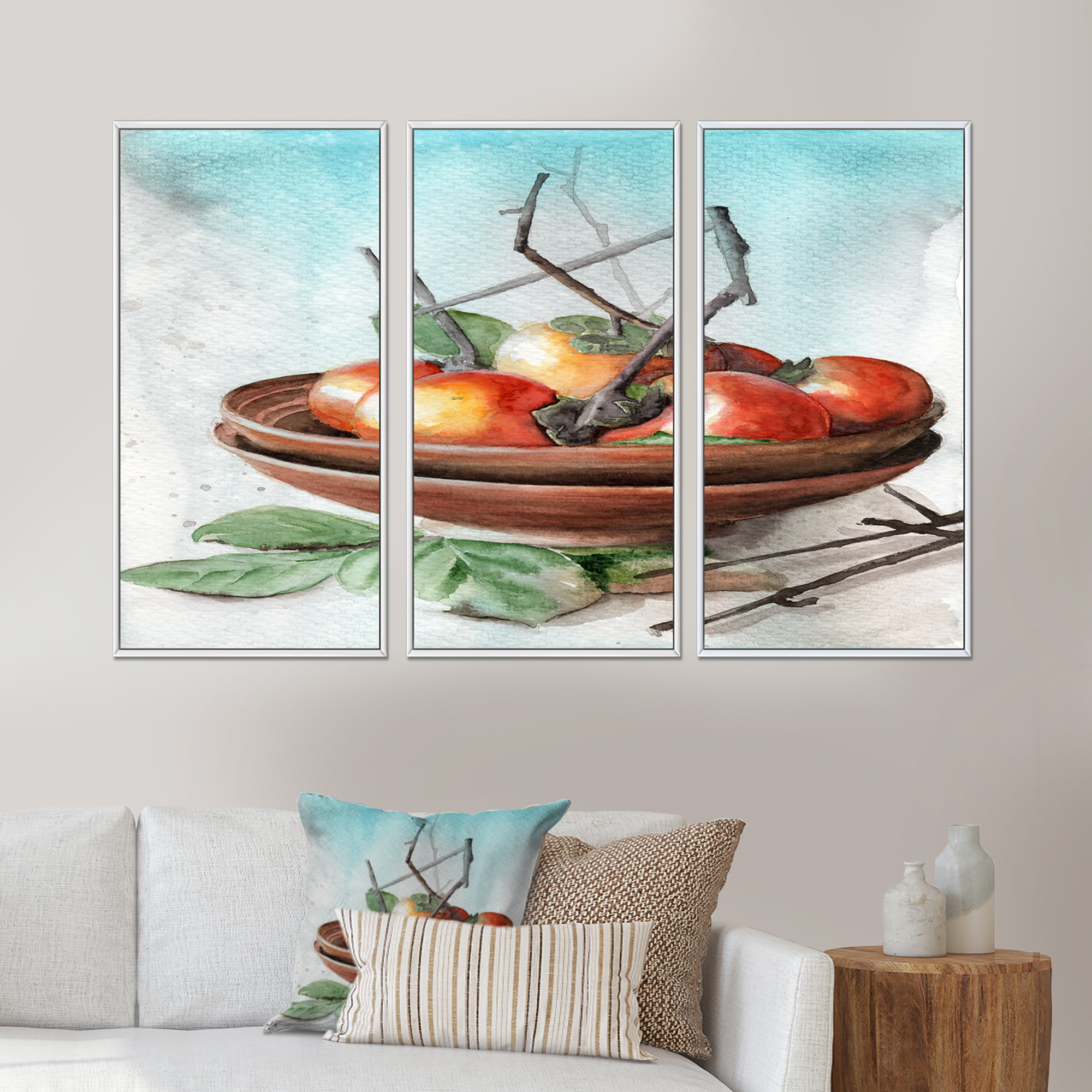 Winston Porter Clay Bowl of Yellow Persimmon - 3 Piece Floater Frame ...