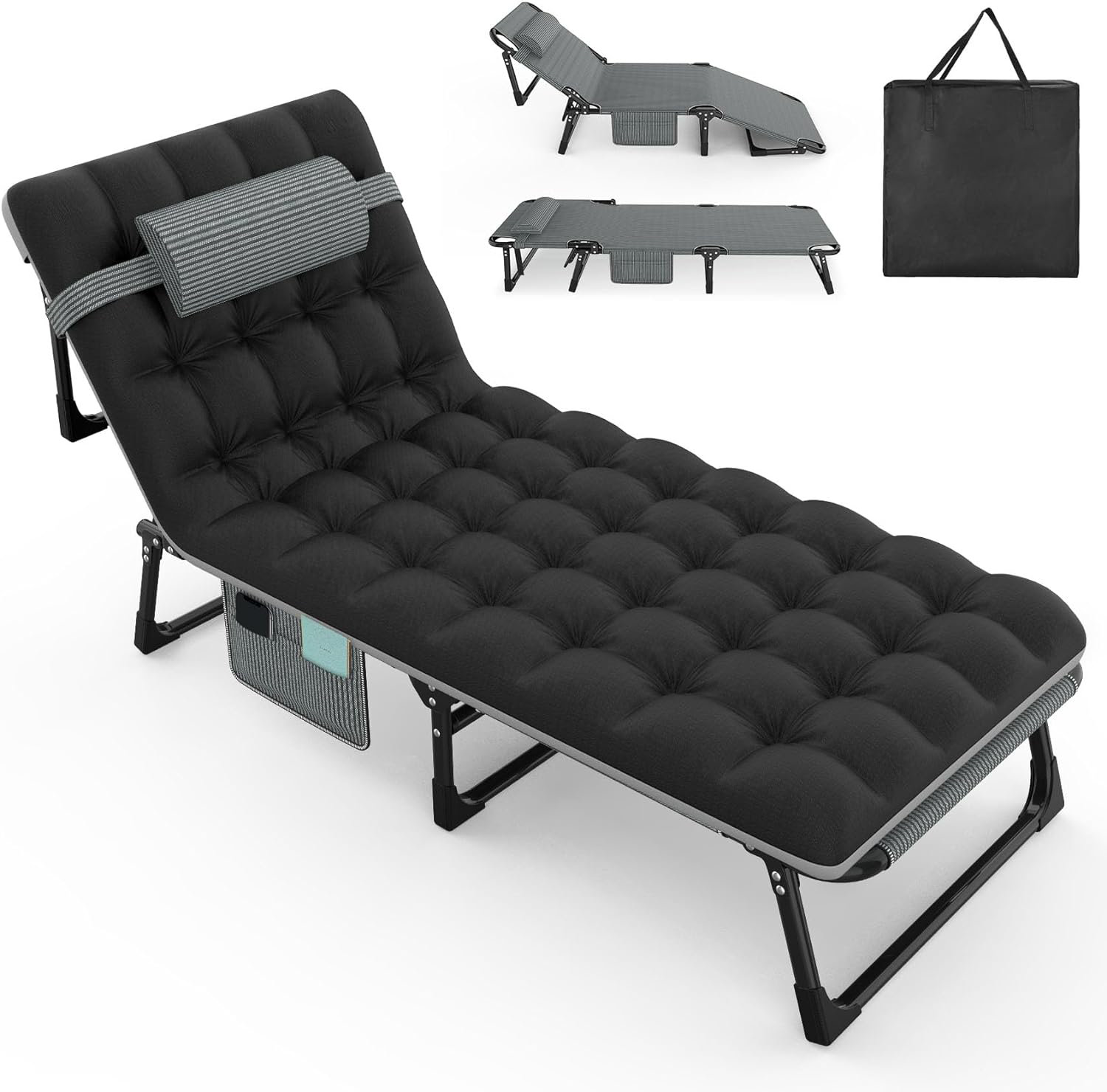 Suteck Folding Camping Cot, Adjustable Positions Reclining Portable ...