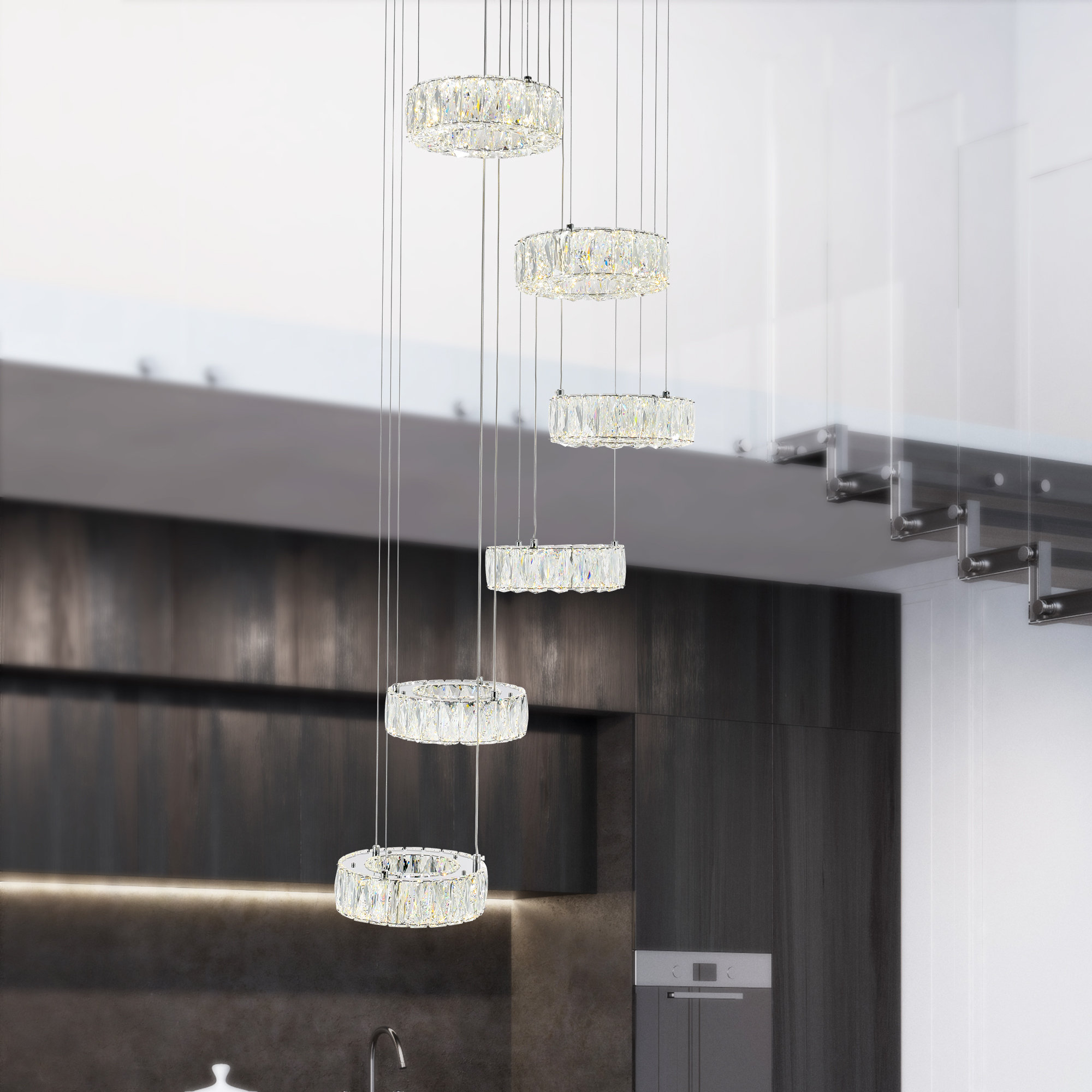 Everly Quinn 24-Inch 6-Ring Chandelier with Integrated LED, Chrome ...